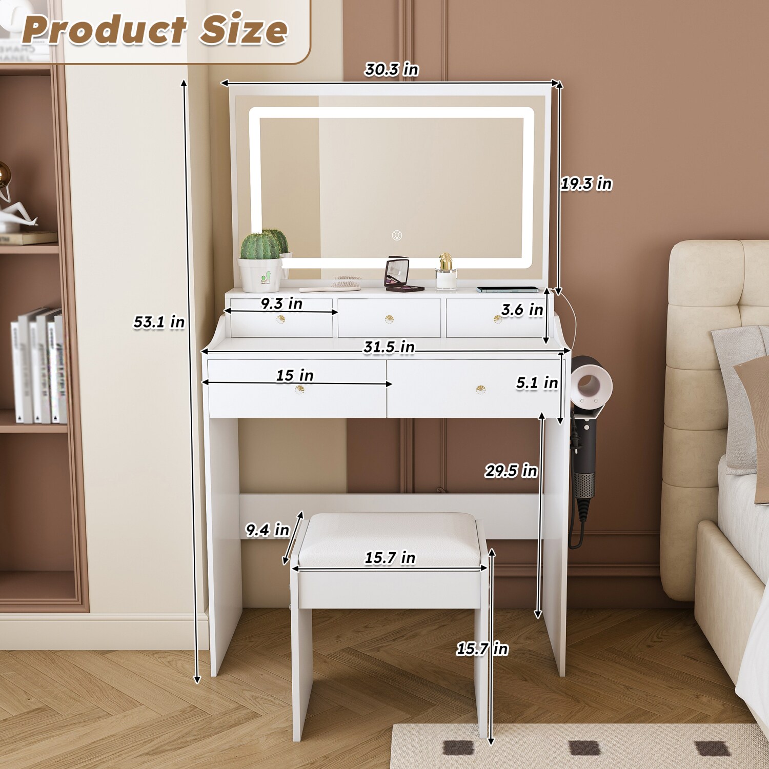 Streamdale Furniture Streamdale Modern Vanity Desk with Lighted Mirror ...