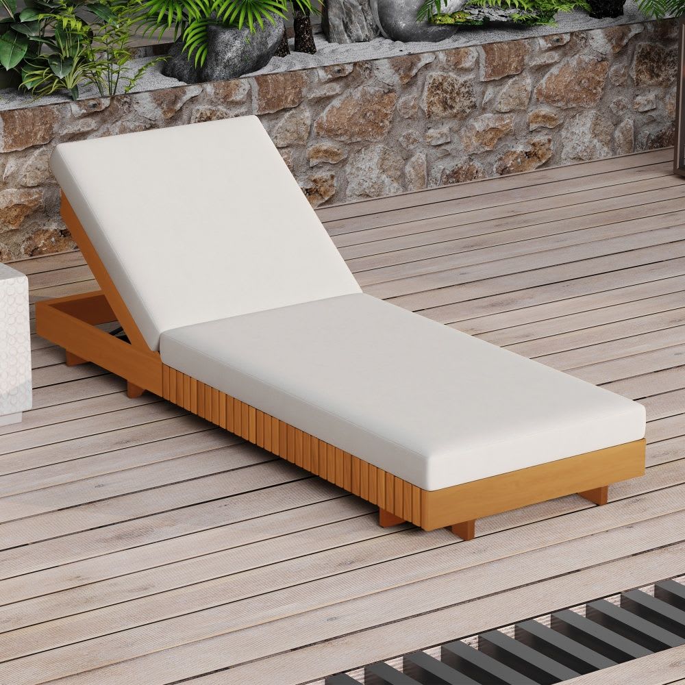 Coolbibila 77 Inch 6 Position Adjustable Backrest Acacia Wood Outdoor ...