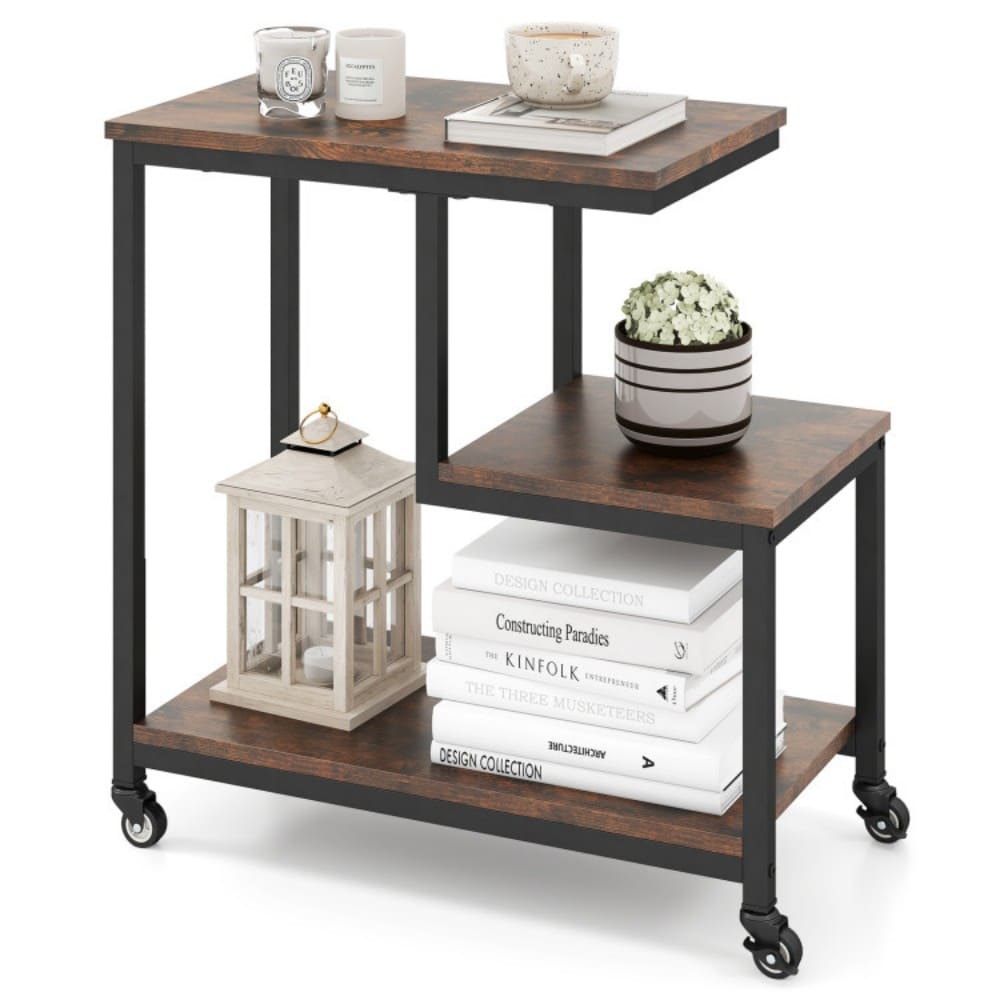 Fenbeli G Shaped End Table with Wheels 3 Tier Rolling Side Table with ...