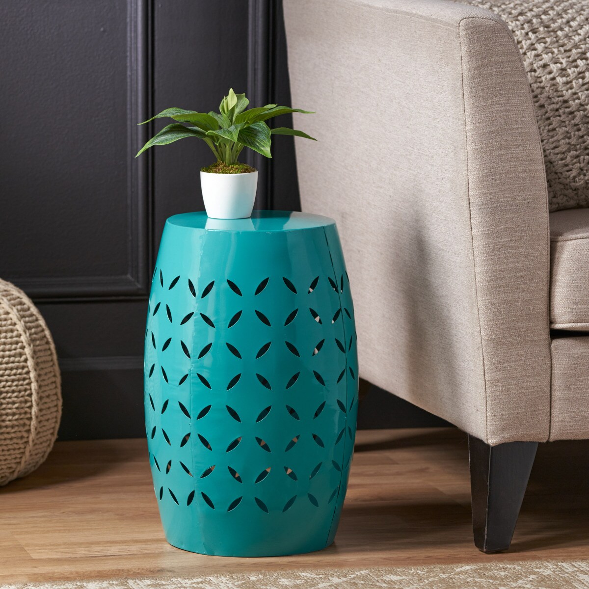 Streamdale Furniture Streamdale Sculptural Barrel Side Table with Laser ...