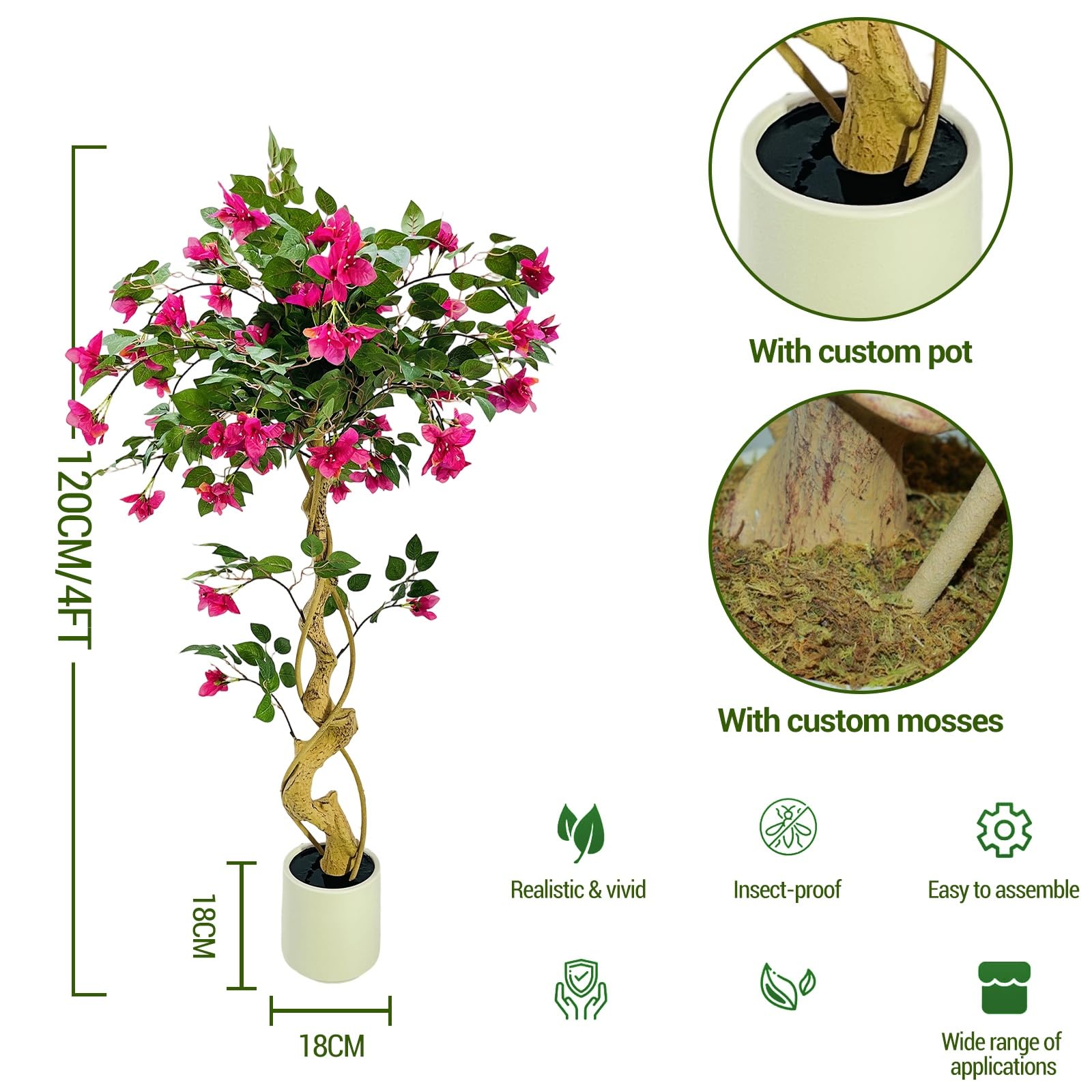 Der Rose 5FT Artificial Bougainvillea Tree 120 cm Large Realistic Faux ...