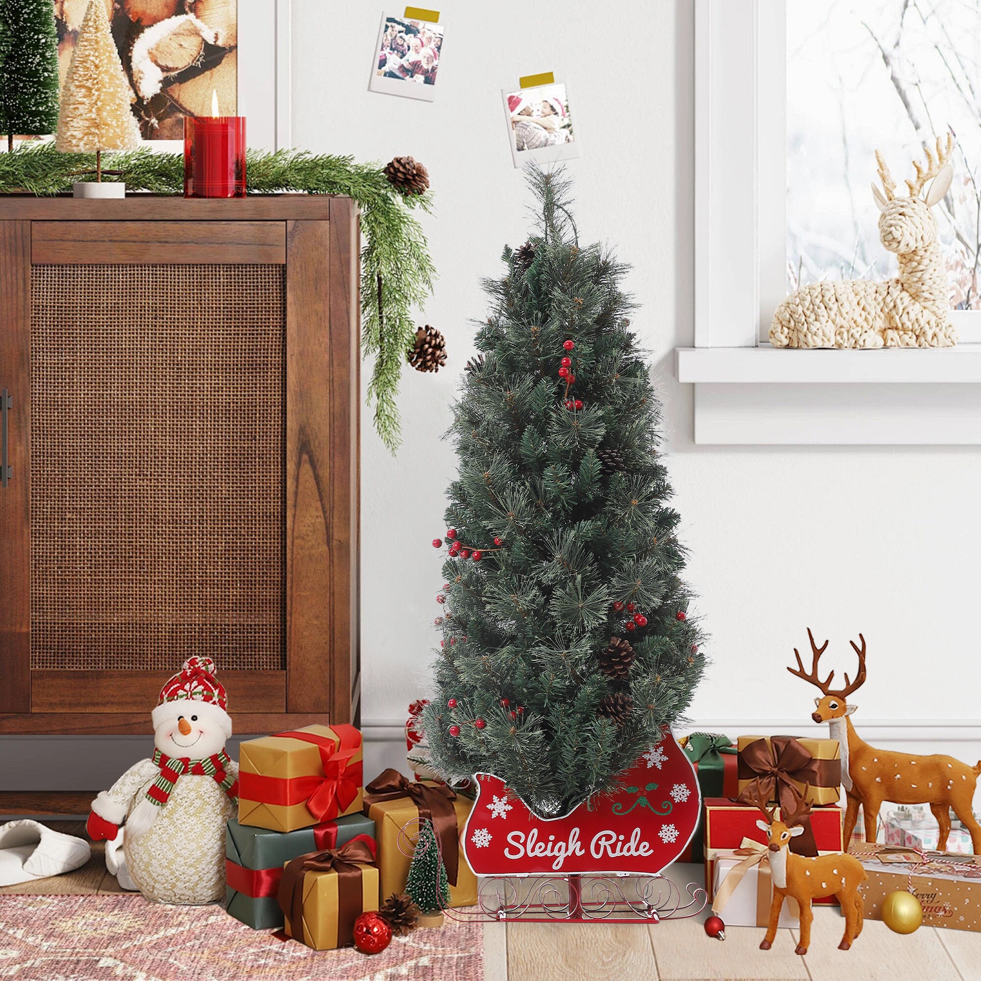 Der Rose 4.5FT Artificial Christmas Tree Small Pre-Lit Snow Flocked ...