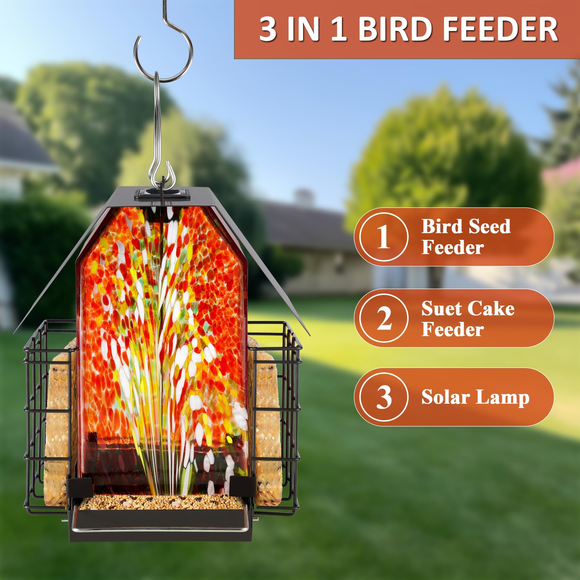 Misopily Solar Bird Feeder Outdoor Hanging 2 Piece Suet Cake Cage Hand ...