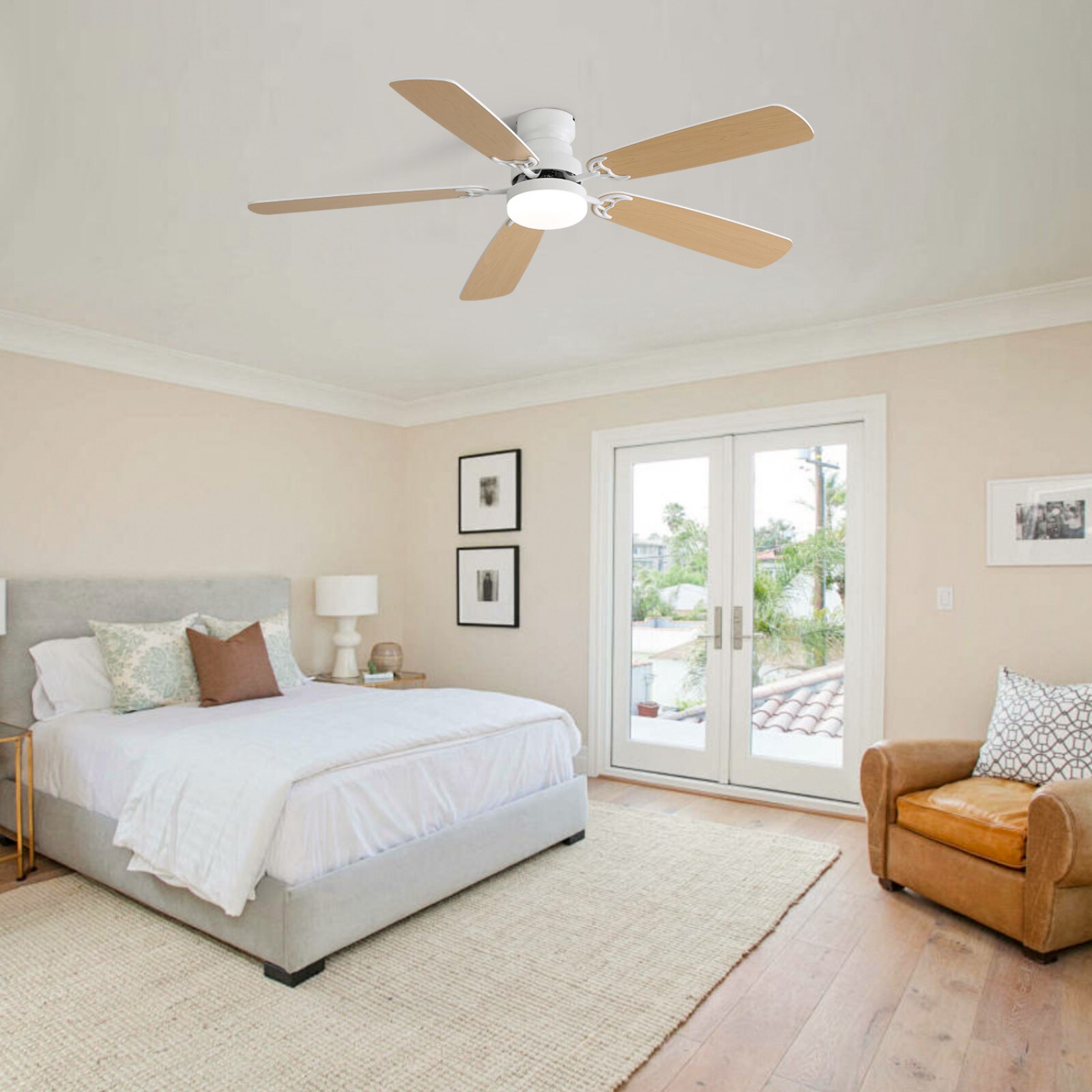 GlasFlength 52-Inch Indoor Modern Ceiling Fan With LED Light 6 Speed ...