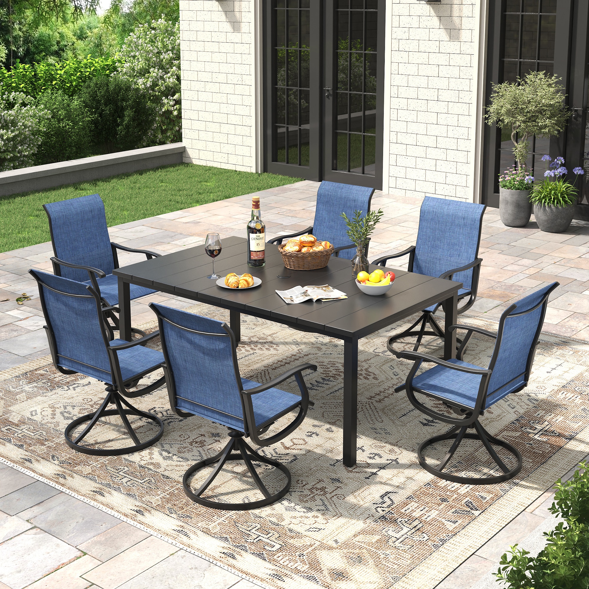 DIFY Outdoor Table and Chairs 7 -Piece Black Patio Dining Set Steel ...