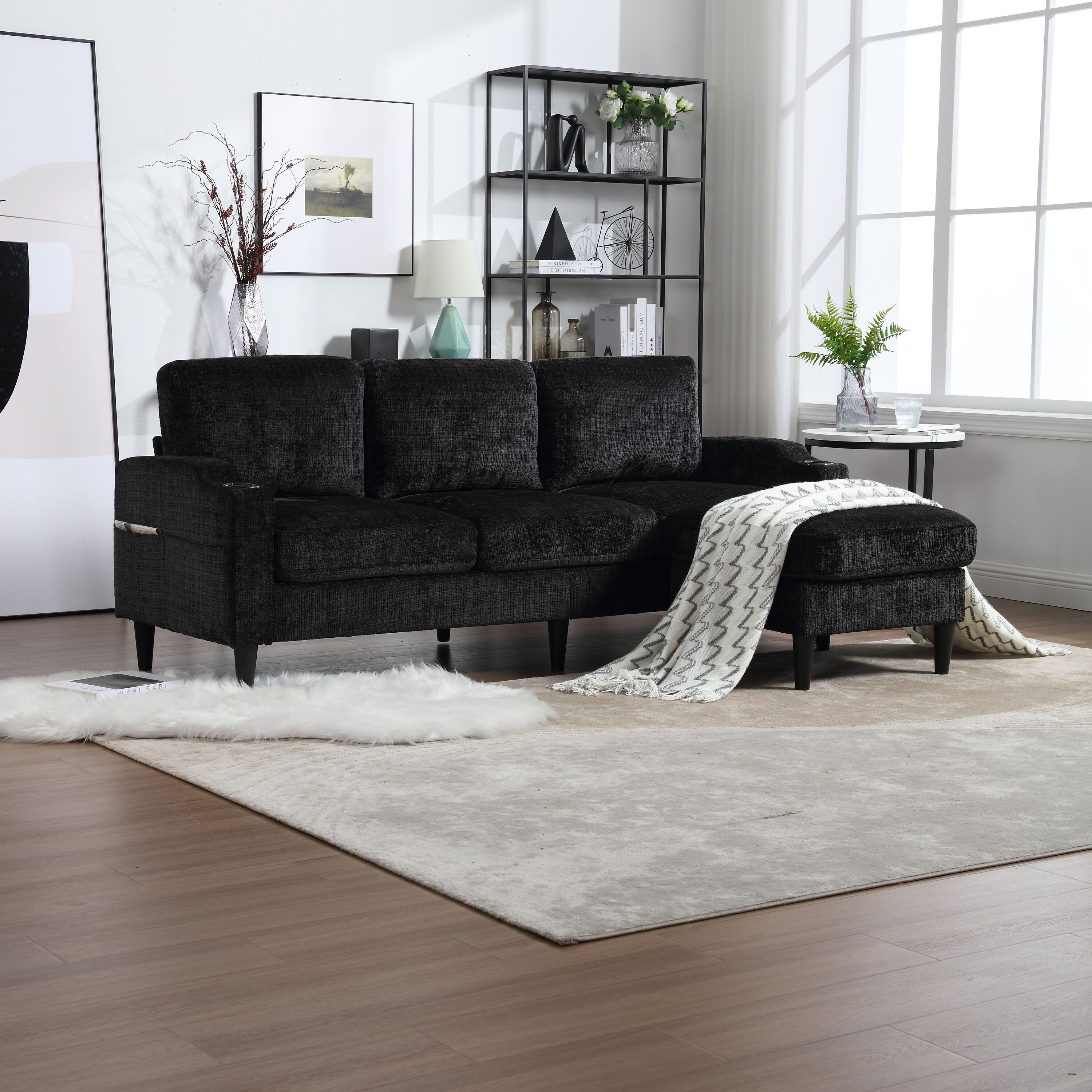 LOVMOR Cozy sectional sofa for three solid wood frame Chenille fabric ...
