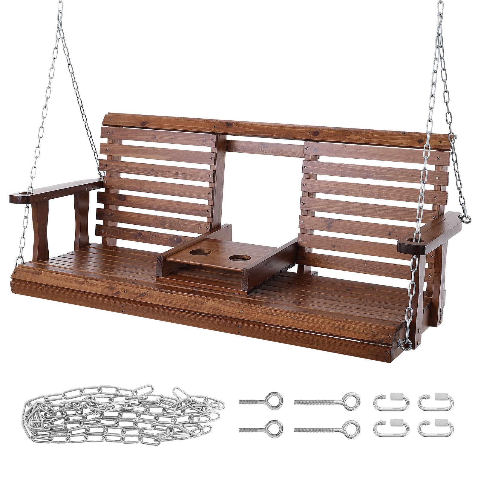 VEVOR 3 -person Brown Outdoor Swing in the Porch Swings & Gliders ...