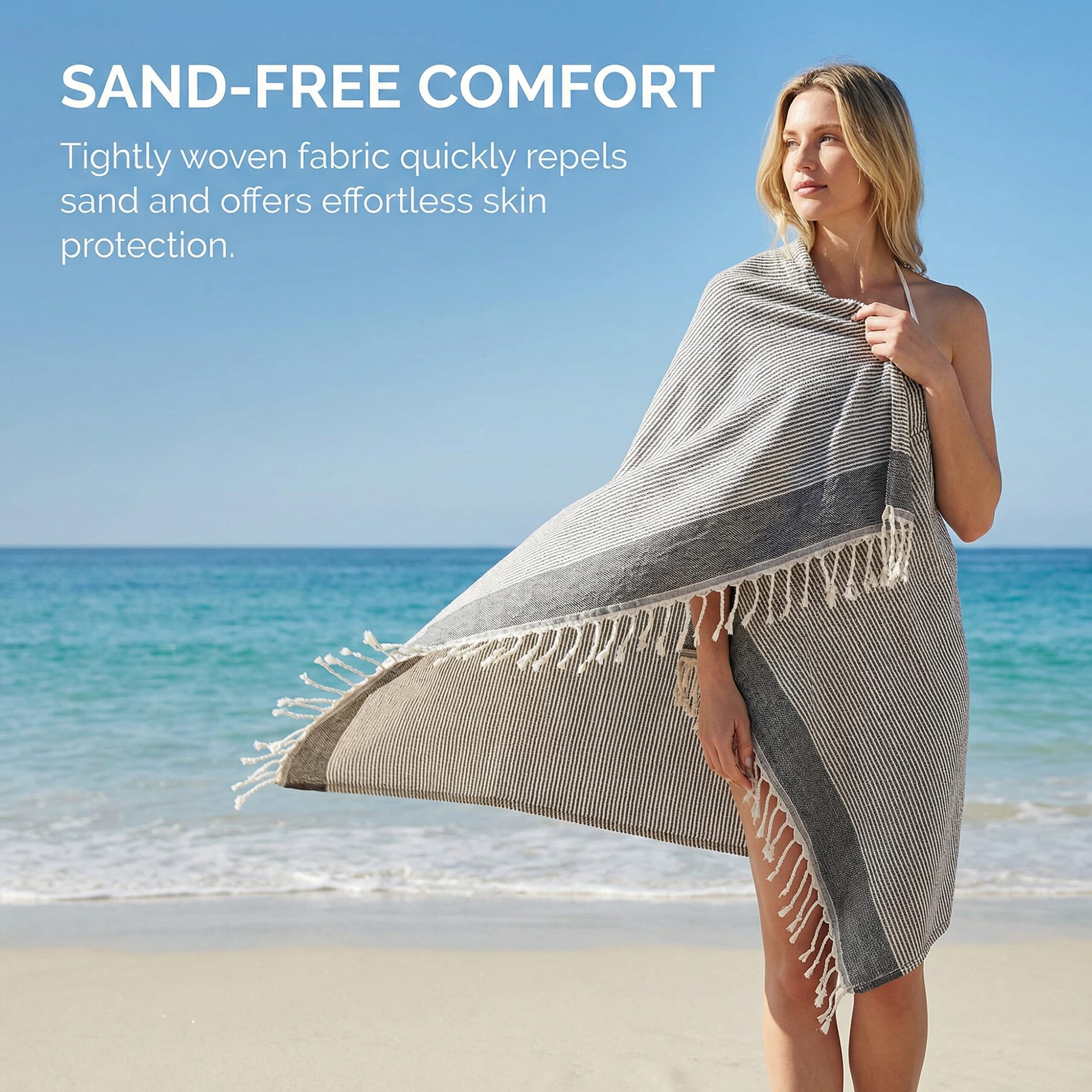 Unique Bargains Turkish Beach Towel Striped Tassel Design Lightweight ...