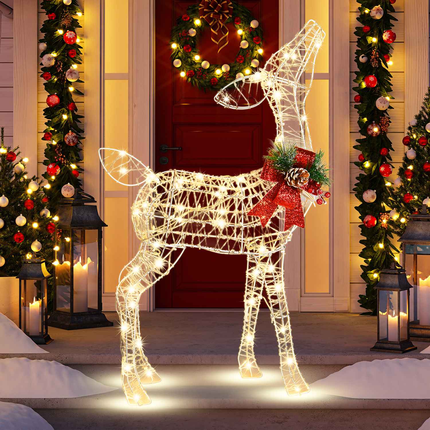 Costway Lighted Christmas Reindeer with 50 LED Lights Outdoor Yard ...