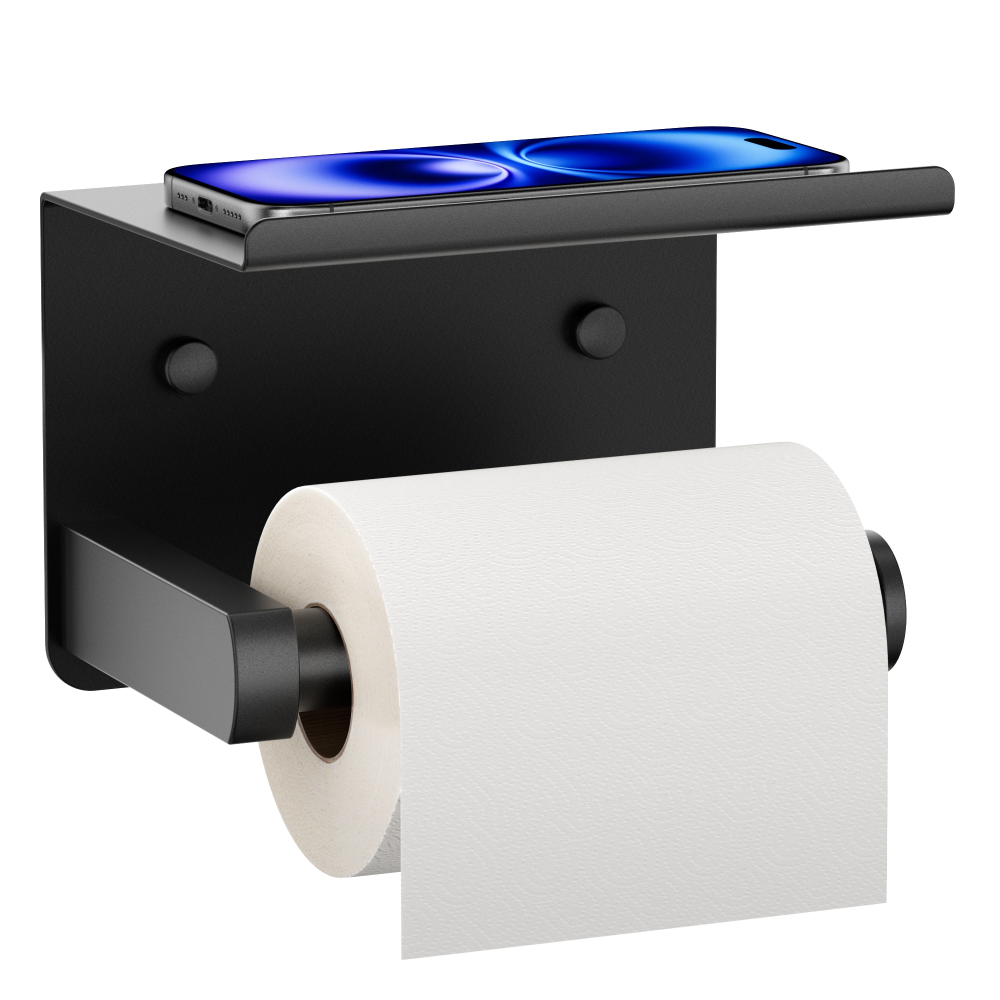 Forious Max Matte Black Toilet Paper Holder with Shelf Wall Mount ...