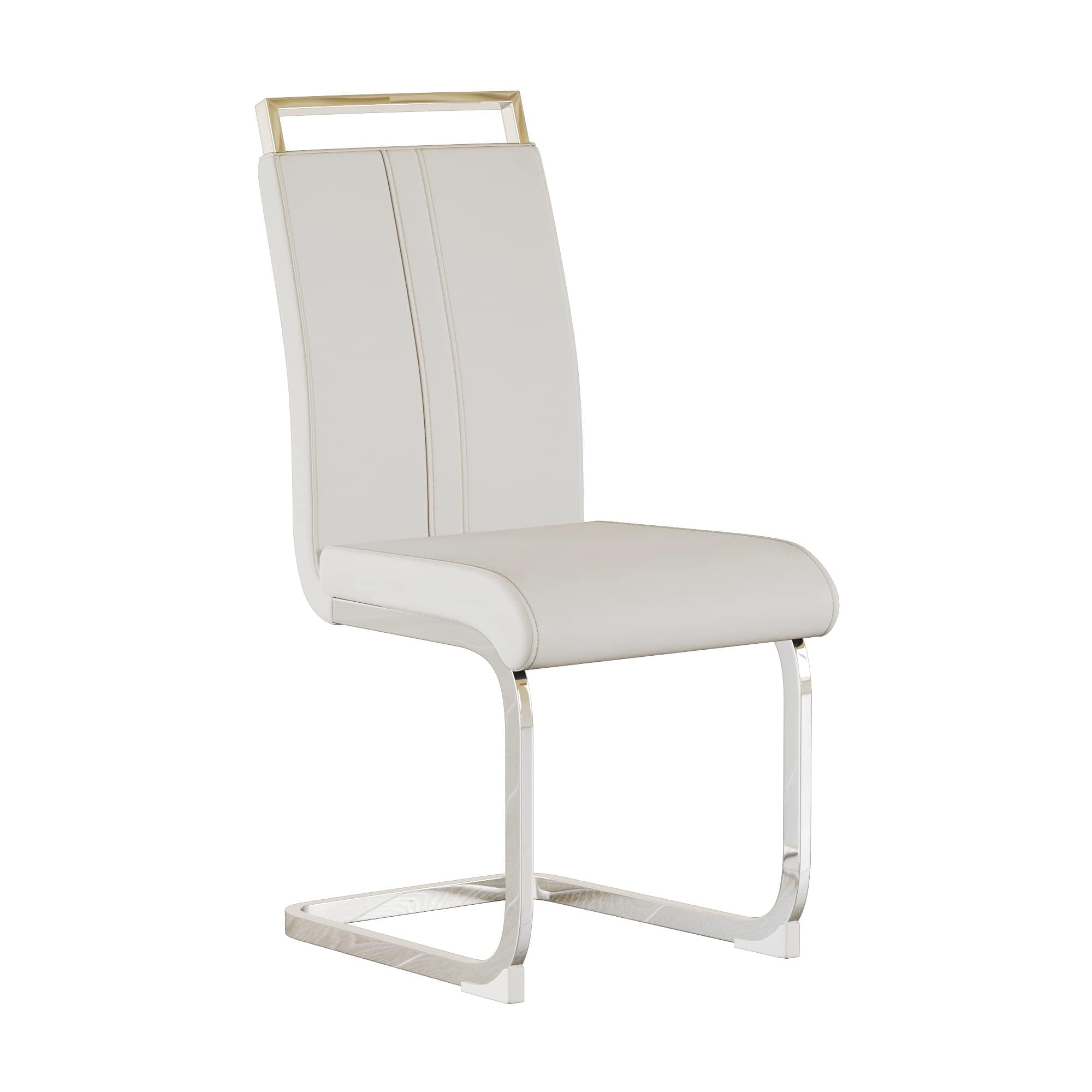 Vynxaria White PU Leather Ergonomic High Back C Shaped Plated Metal Leg ...