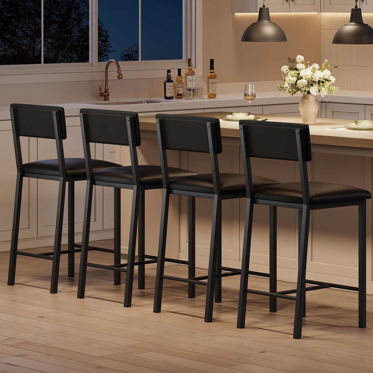 Garvee Bar Stools Set of 6 with Backrest and Footrest Counter Height ...