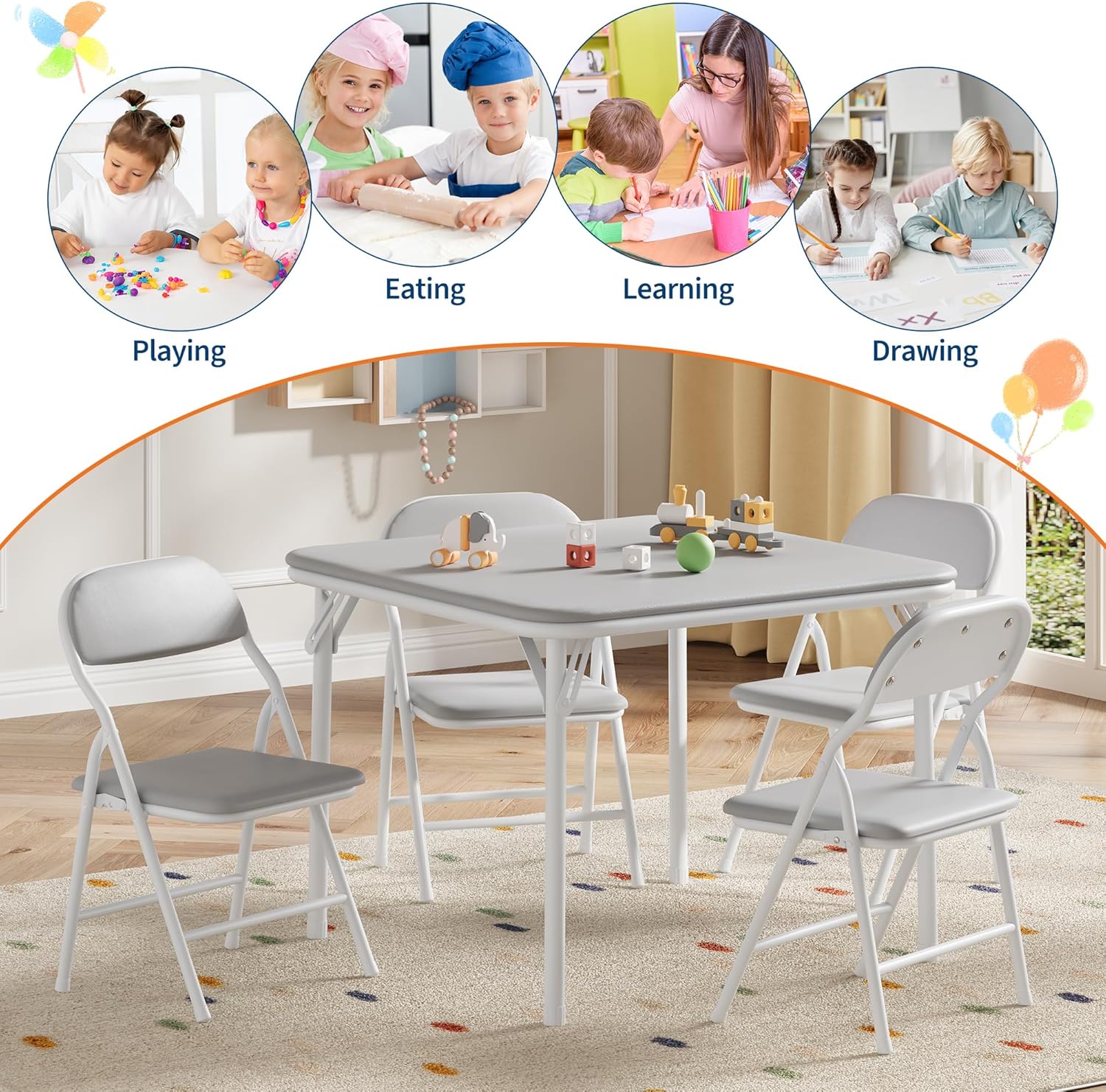 Garvee 5 Piece Folding Kids Toddlers Childrens Activity Table and ...