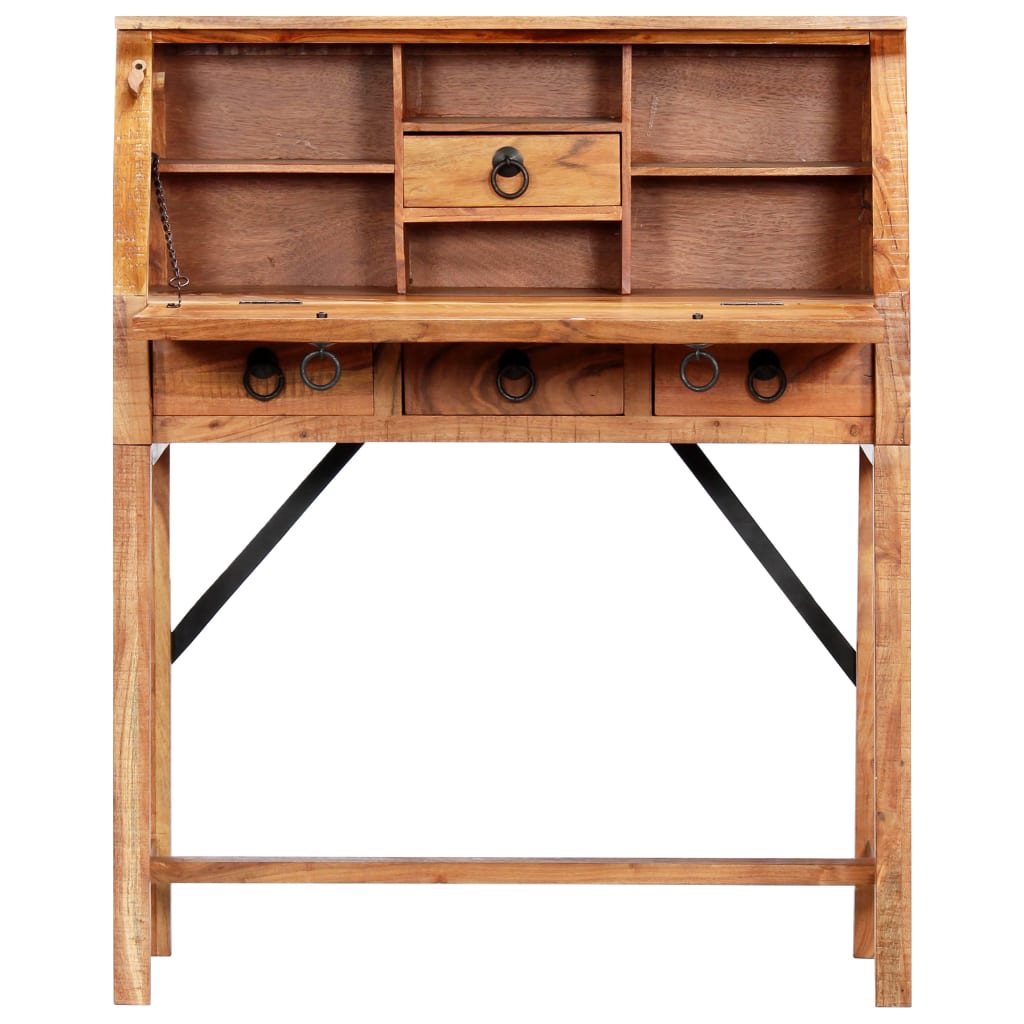 vidaXL Writing Desk Brown Solid Acacia wood Medium Desk Rectangular in ...