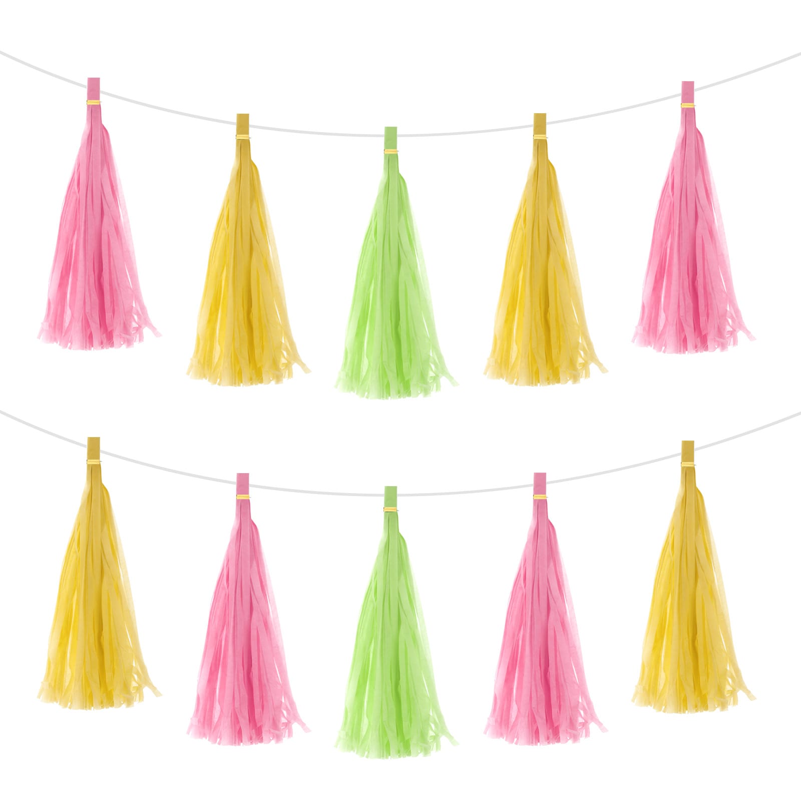 Unique Bargains 15Pcs Bright Yellow Glass Green Pink Tassel Garland ...