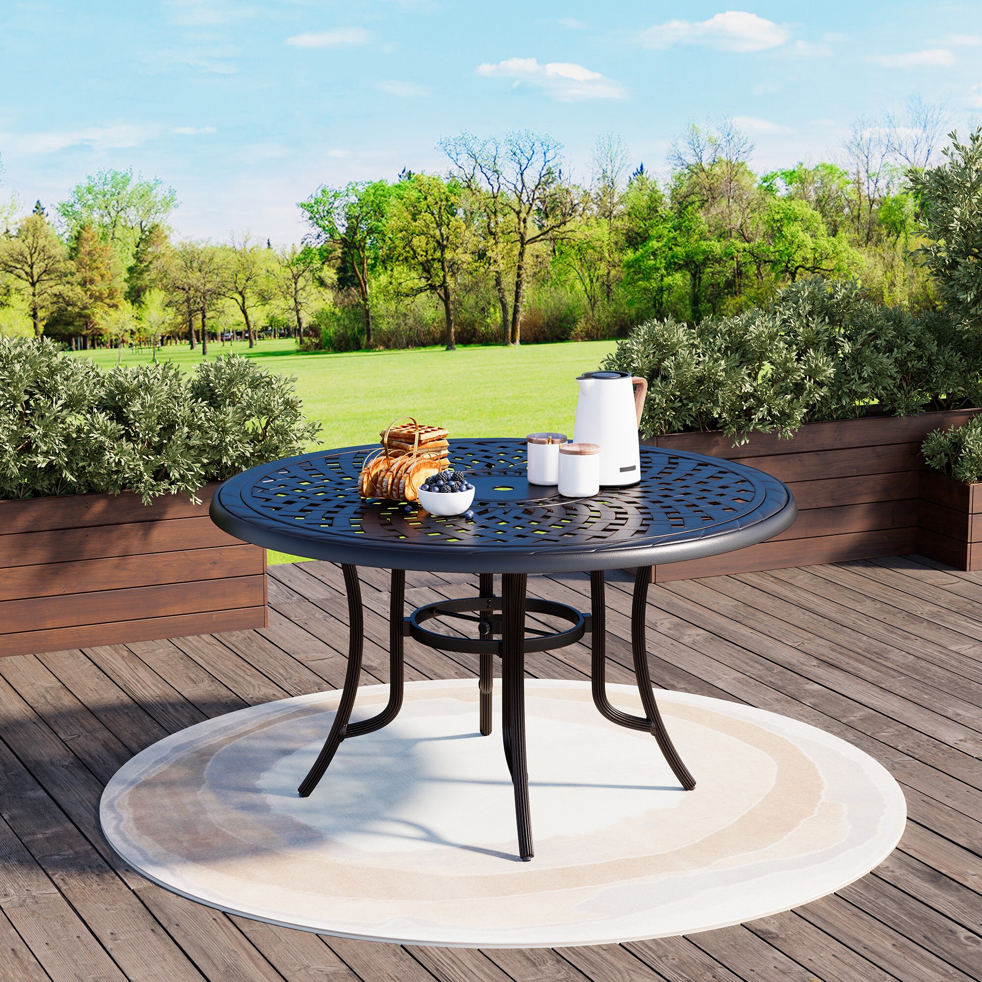 Clihome Round Aluminum Table Round Outdoor Dining Table 48-in W x 48-in ...