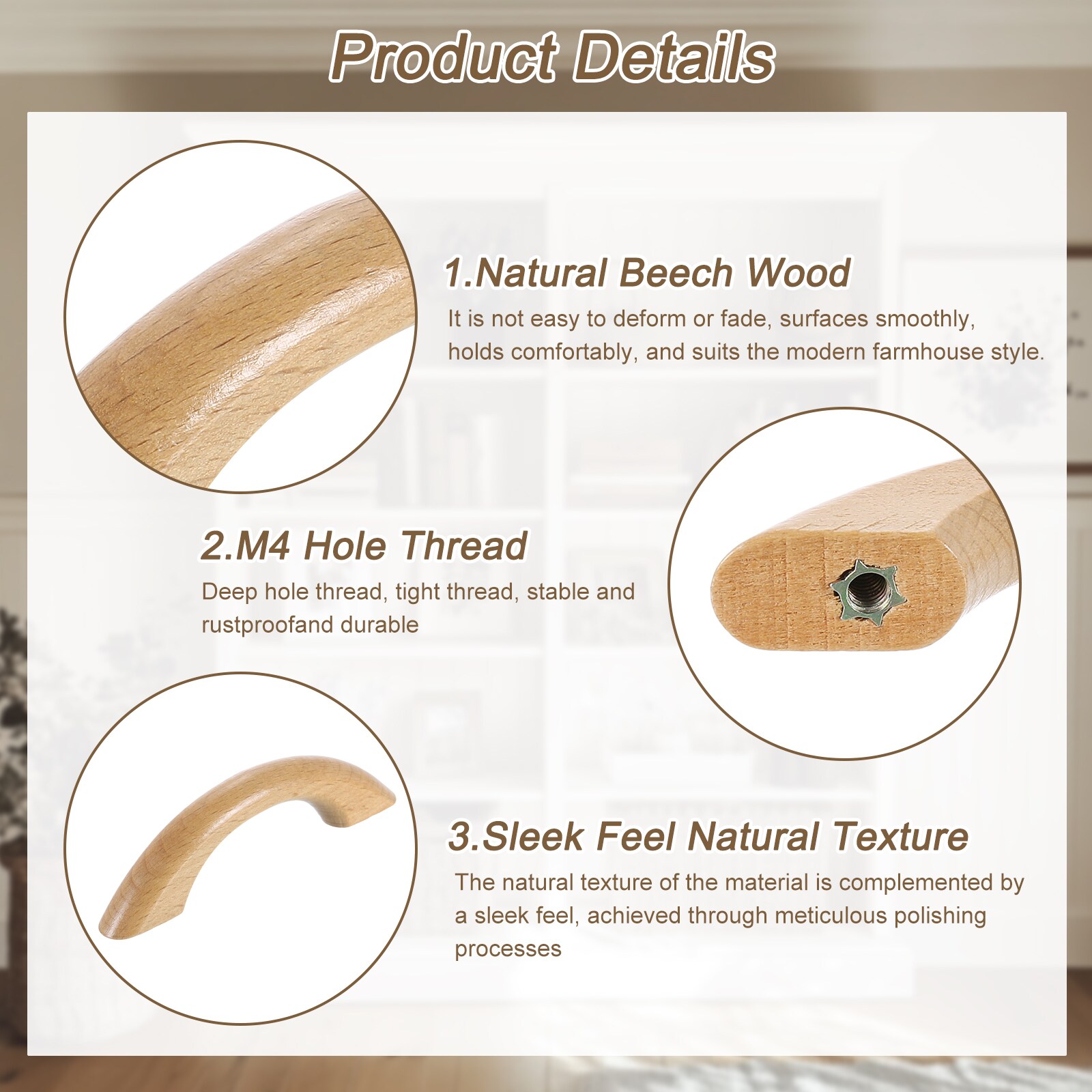 Unique Bargains 4pcs Wood Drawer Pulls Handles 64 mm/2.5inch Hole ...
