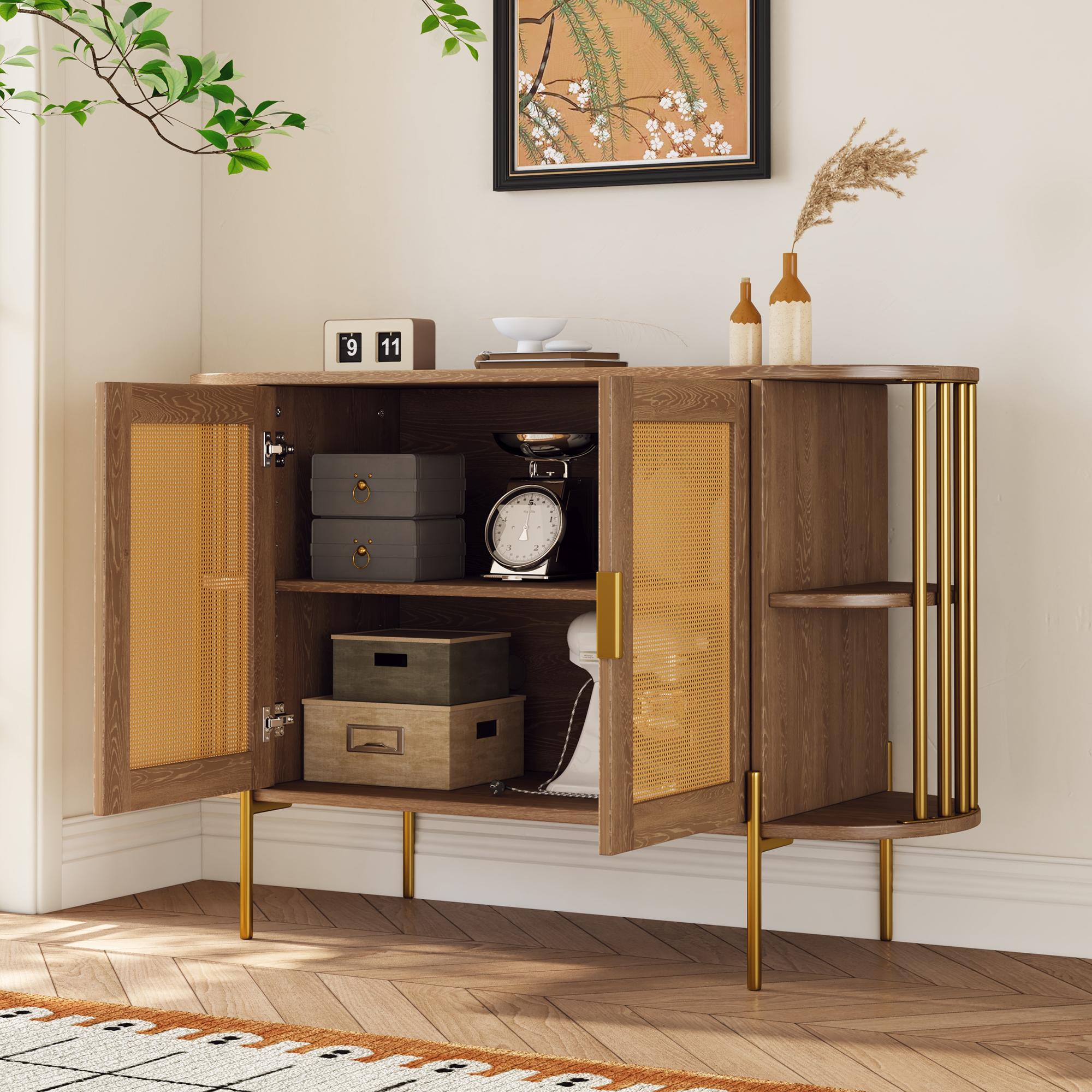 Bayfeve Gold Trim and Woven Rattan Doors Sideboard Contemporary/Modern ...