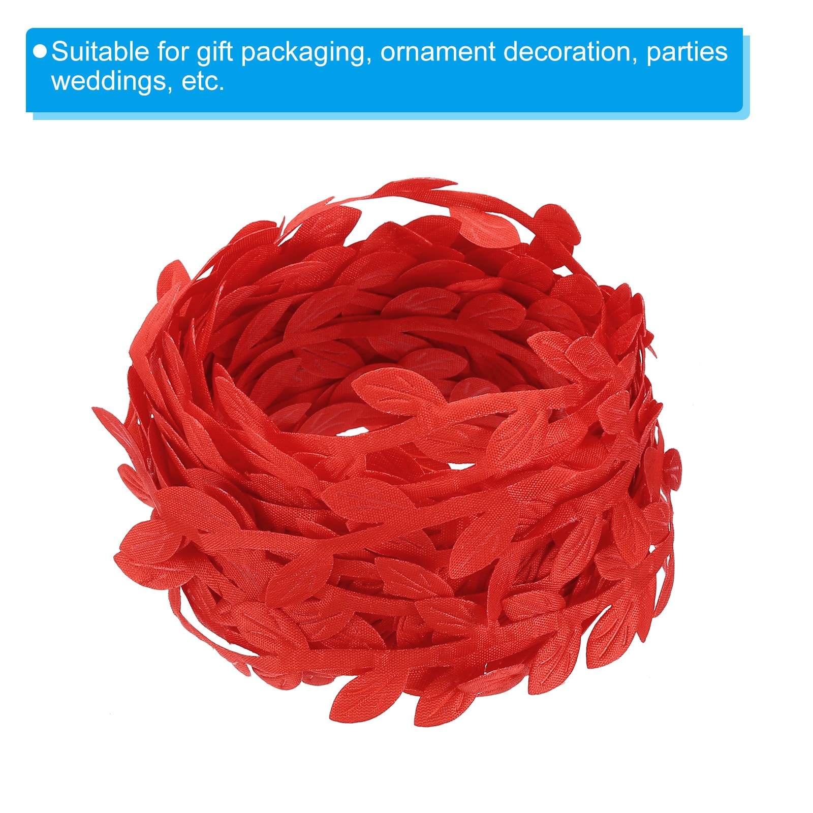 PATIKIL 44 Yards Red Leaf Ribbon Leaves Trim Rope Artificial Leaf ...
