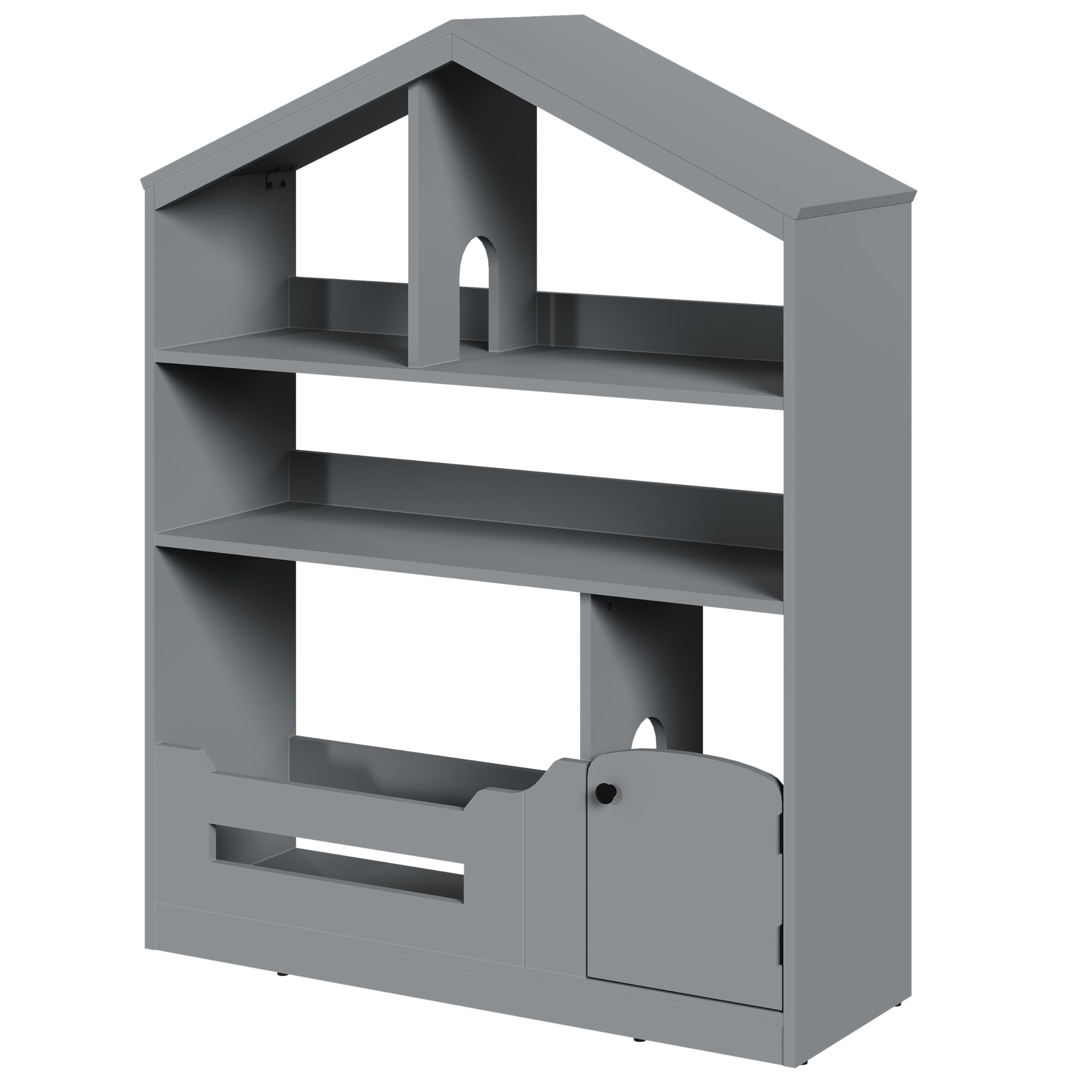 IdealHouse Grey 3-Tier Kids Bookshelf and Toy Storage Organizer/ Wooden ...