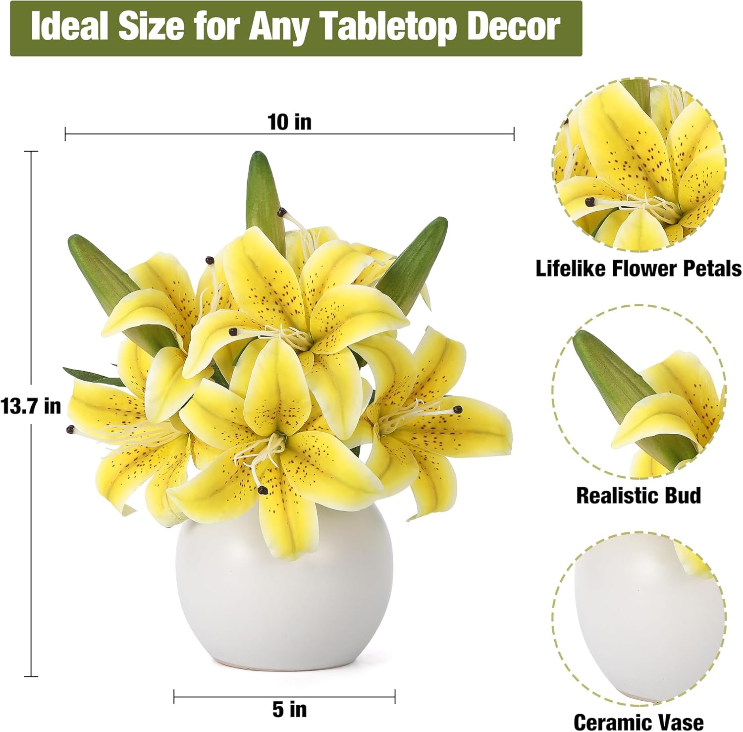 IdealHouse 9 Piece Synthetic Tiger Lilies in Ceramic Vase Real Touch ...