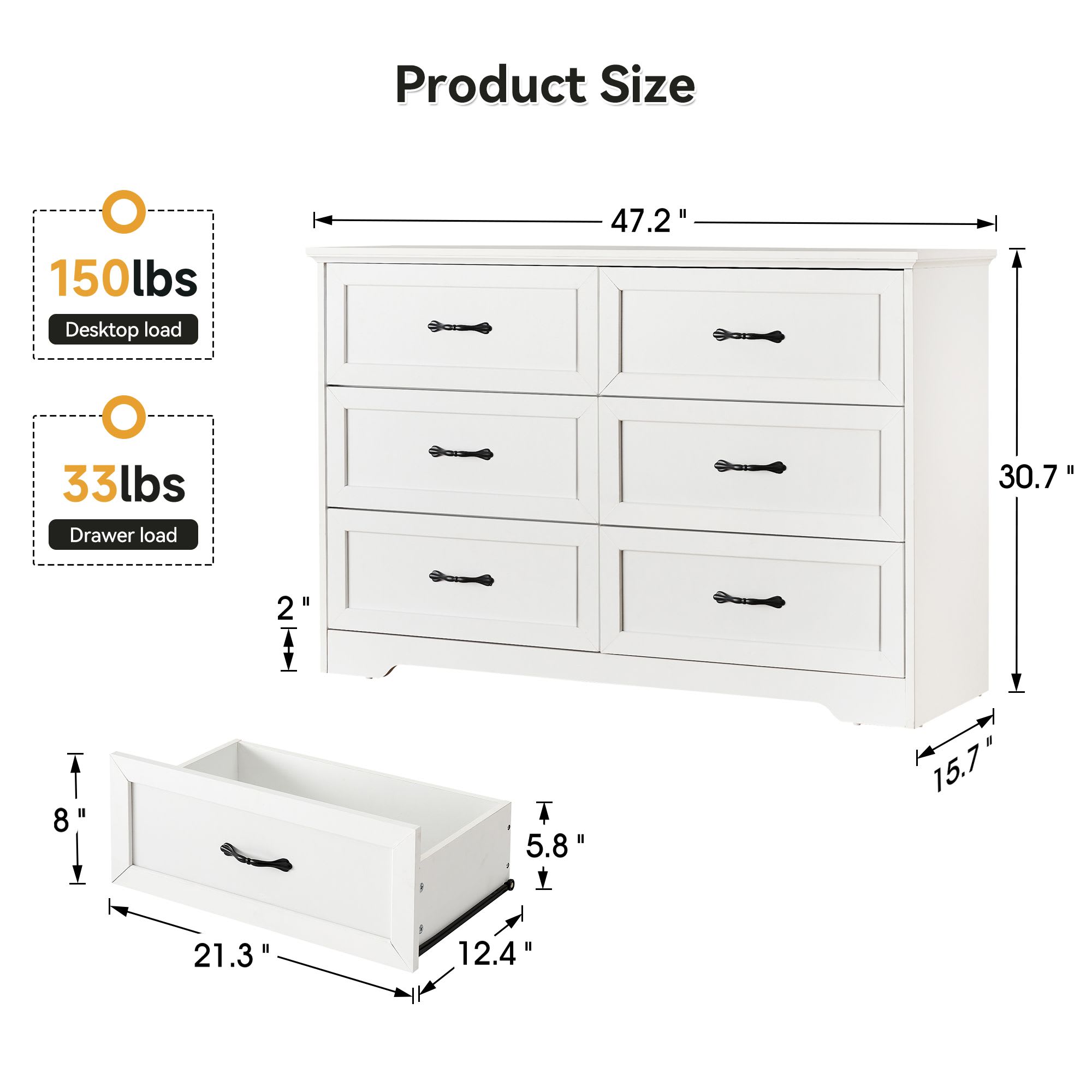 IdealHouse Modern Chest Of Drawers With 6 Drawers Wide Metal Handle ...