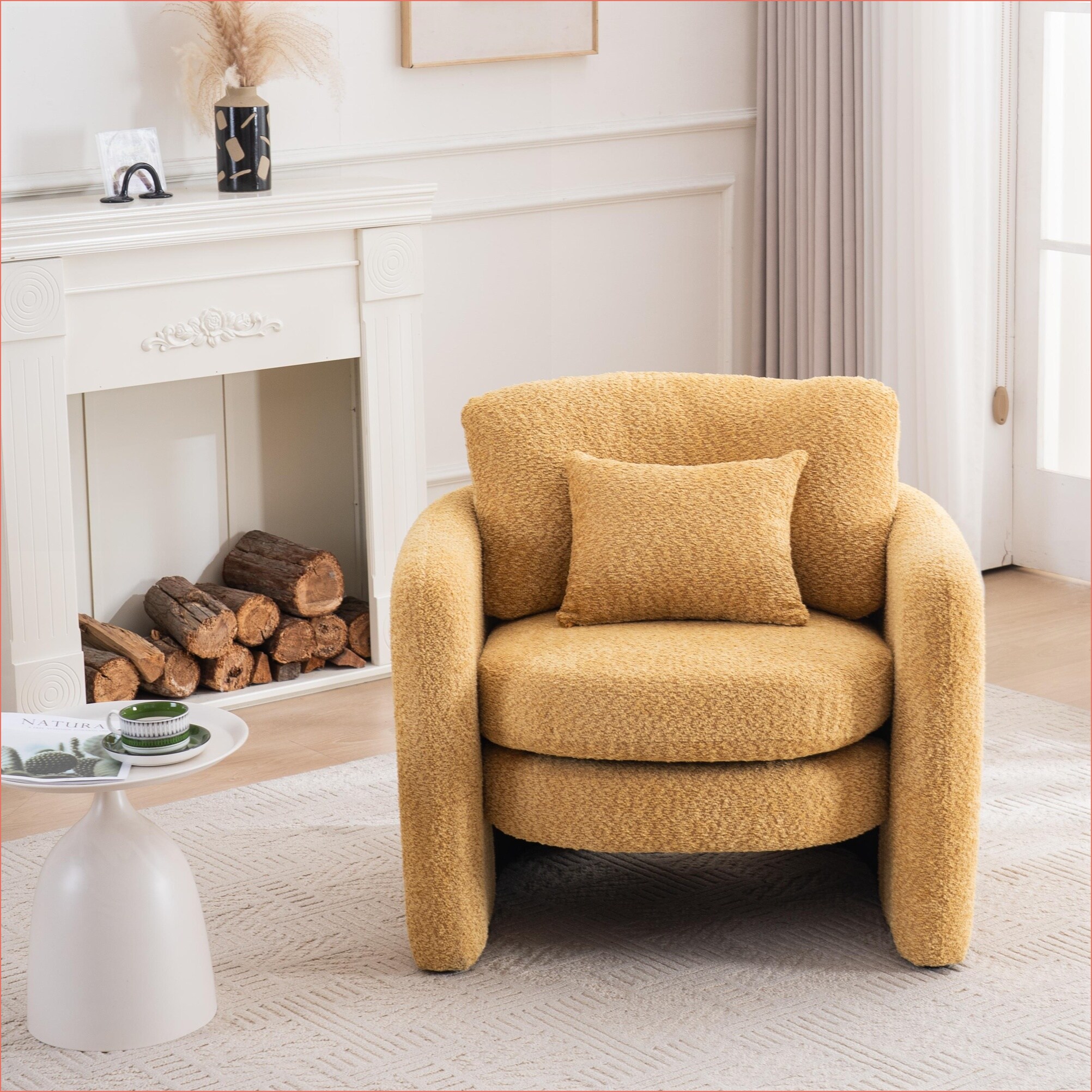 Watnature Rounded Corner Modern Mustard Yellow Accent Chair Stylish ...