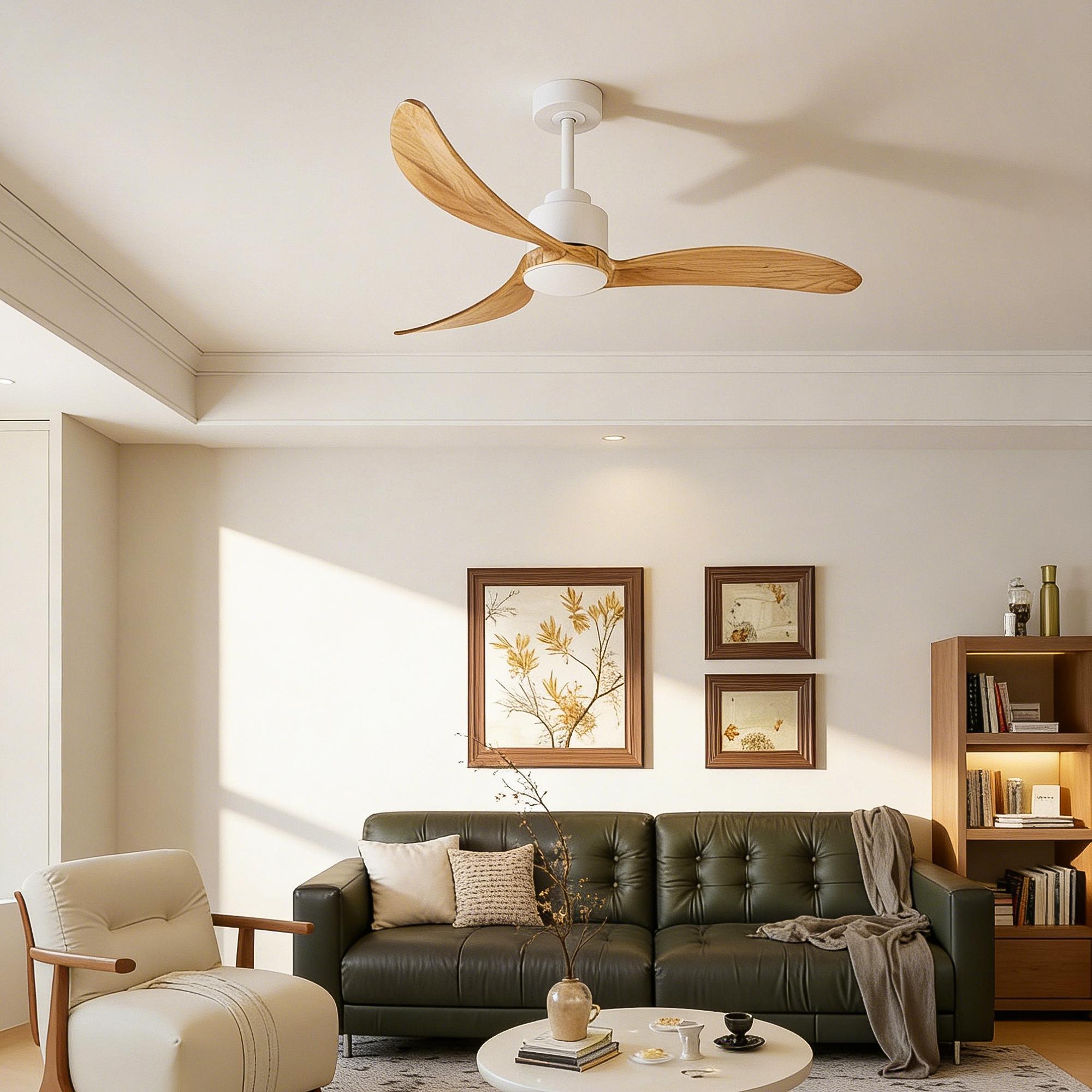 Bayfeve 52 Inch 3-Blade White Wood Ceiling Fan with LED Light and ...