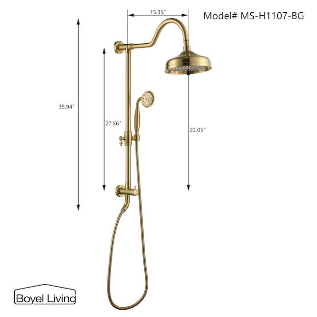 Clihome Brushed Gold Dual Head Shower Faucet Bar System With 2 Way