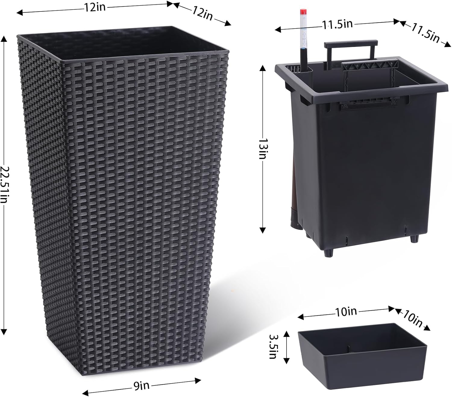 Garvee 22.5 Inch Tall Rattan Planter Set of 2 Outdoor and Indoor Plant ...