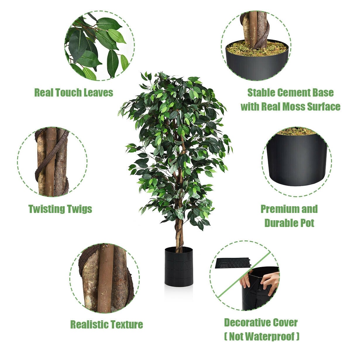 Poinic 72-in Green Indoor/Outdoor Floor Ficus Artificial Tree in the ...