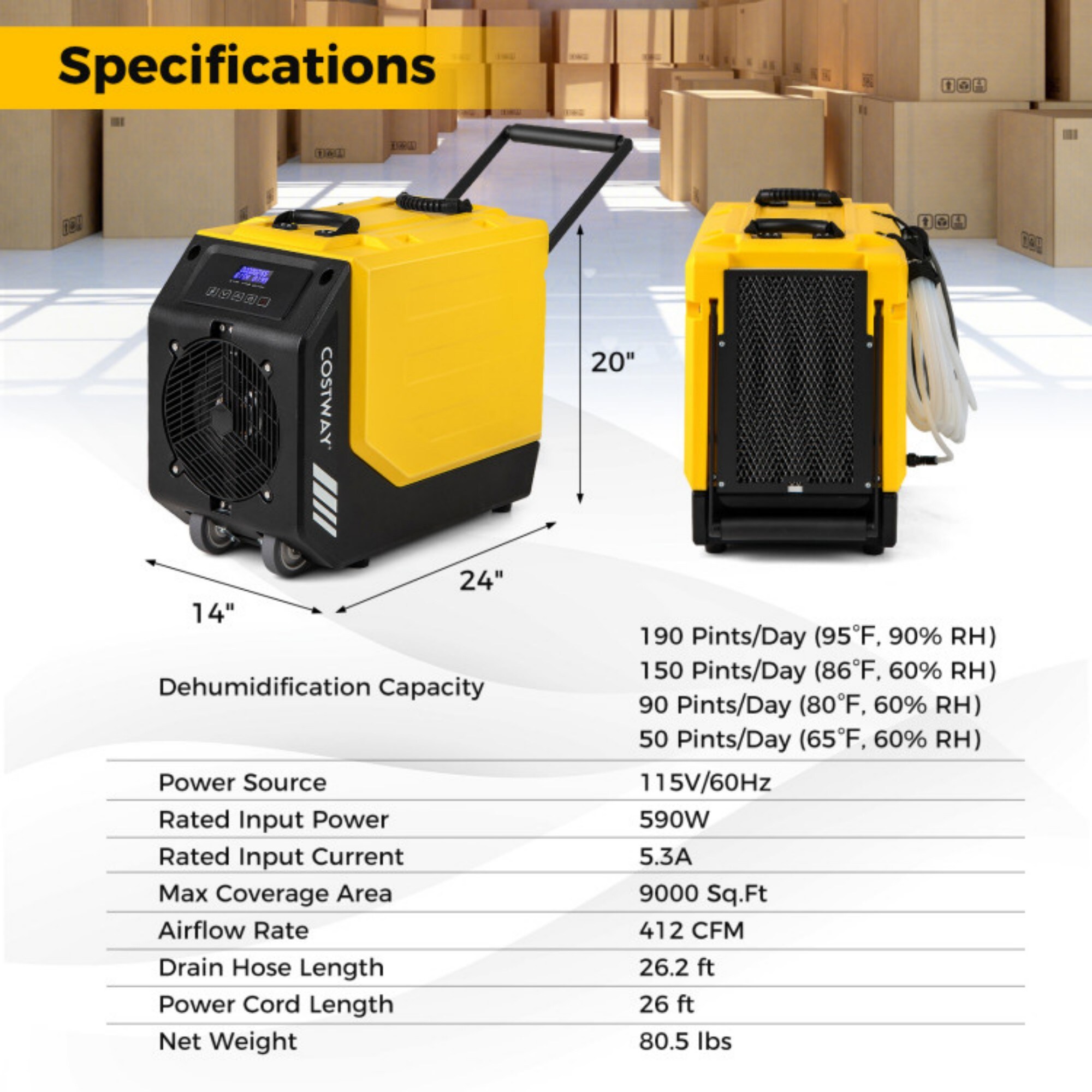 LUCKY ONE 190 PPD Commercial Dehumidifier with Pump and 2 Wheels in the ...