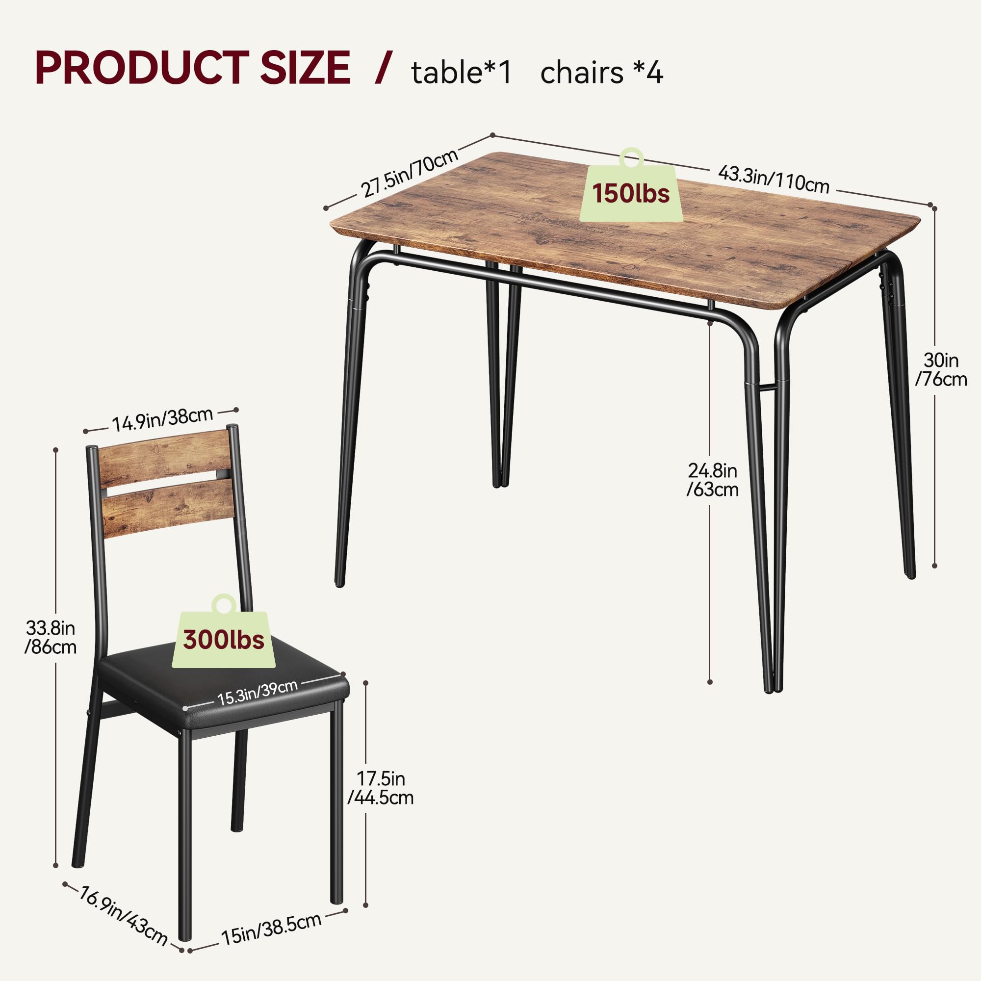 Garvee Kitchen Table and Chairs for 4 Farmhouse Wood Tabletop Dinette ...