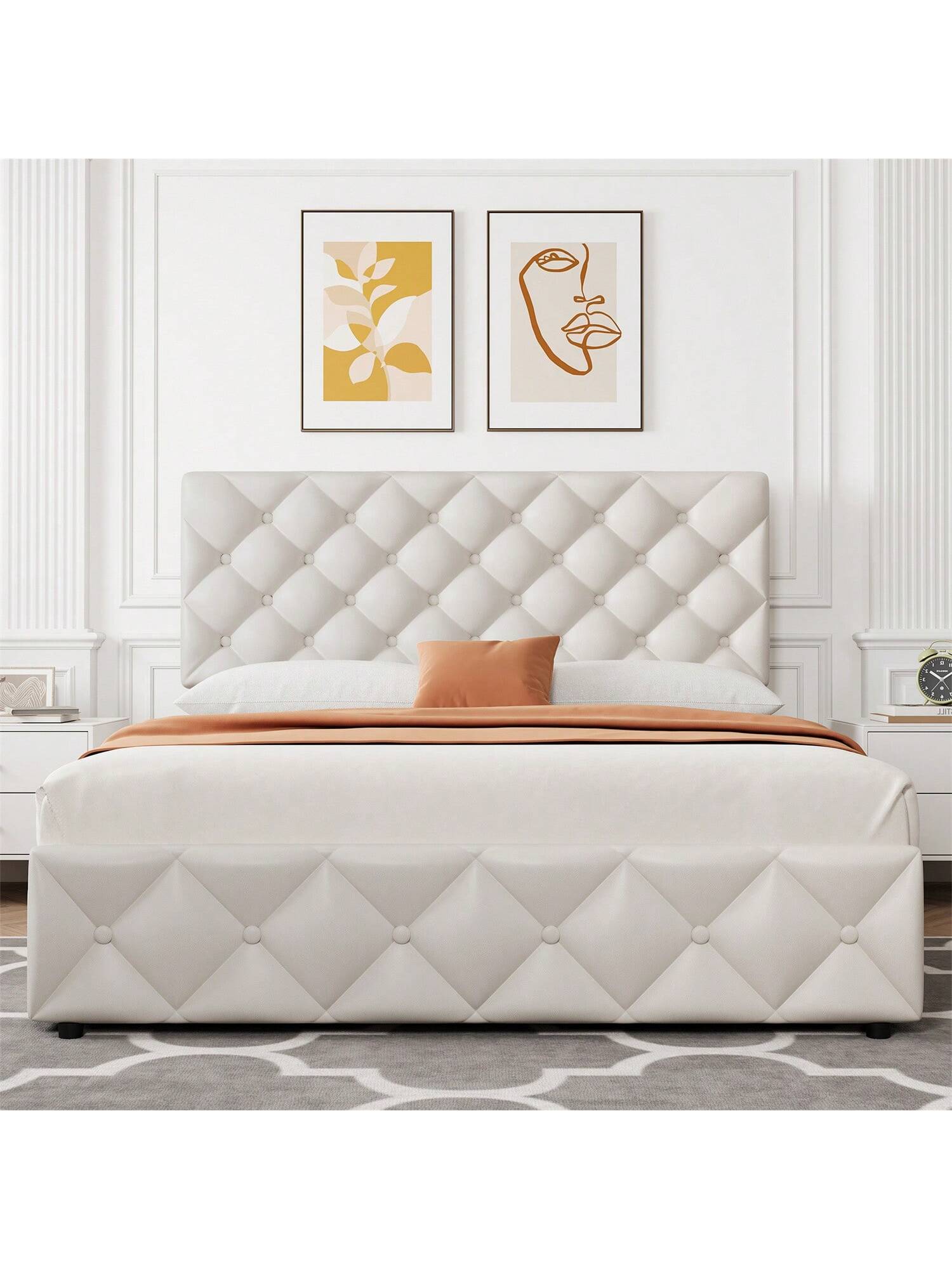 GarveeLife King Size Bed Frame with 4 Storage Drawers/ Linen ...