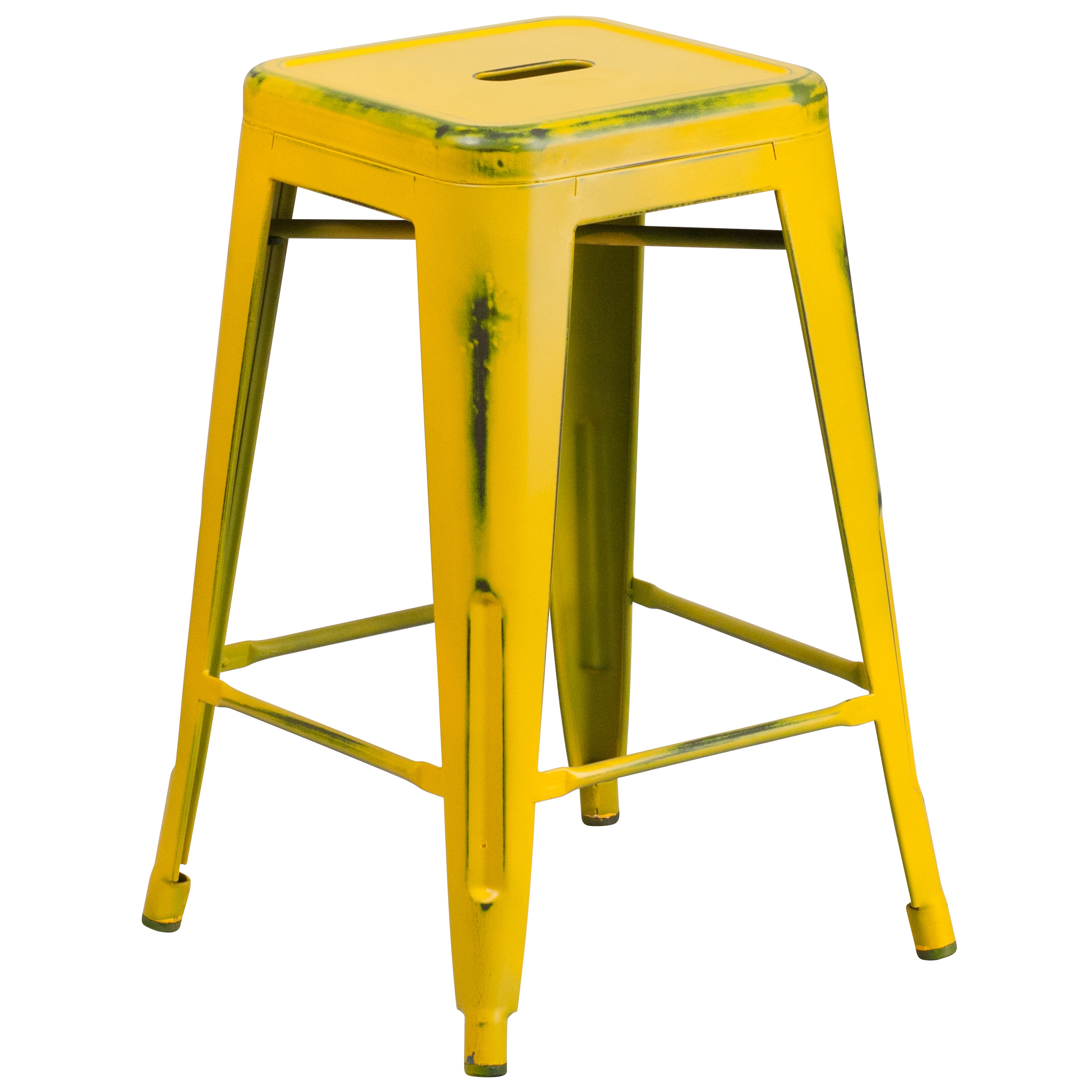 Flash Furniture Kai Yellow 24 in H Counter height Stackable Metal Backless Bar Stool 889142024538 at Lowes