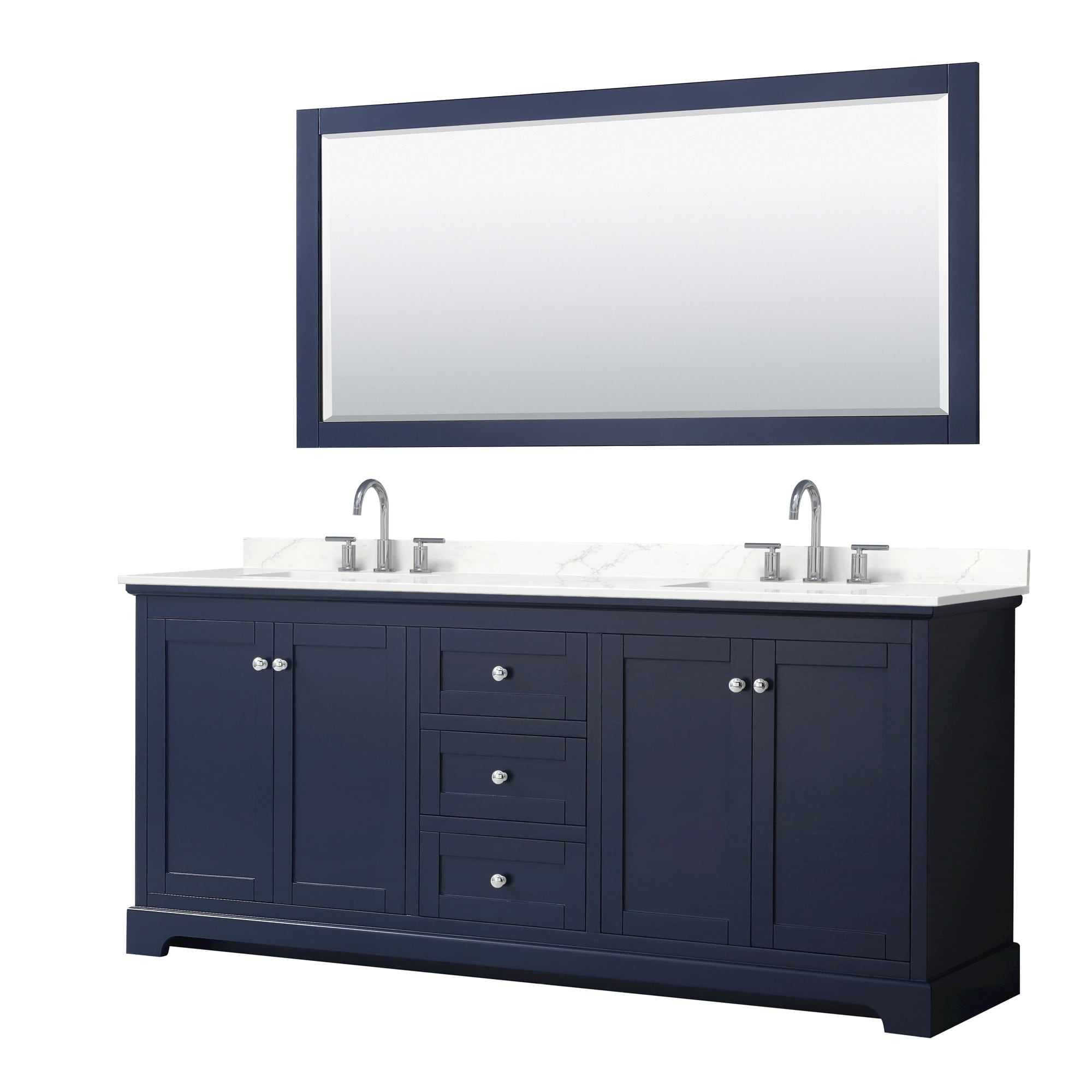 Wyndham Collection Avery 80-in Dark Blue with Polished Chrome Trim ...