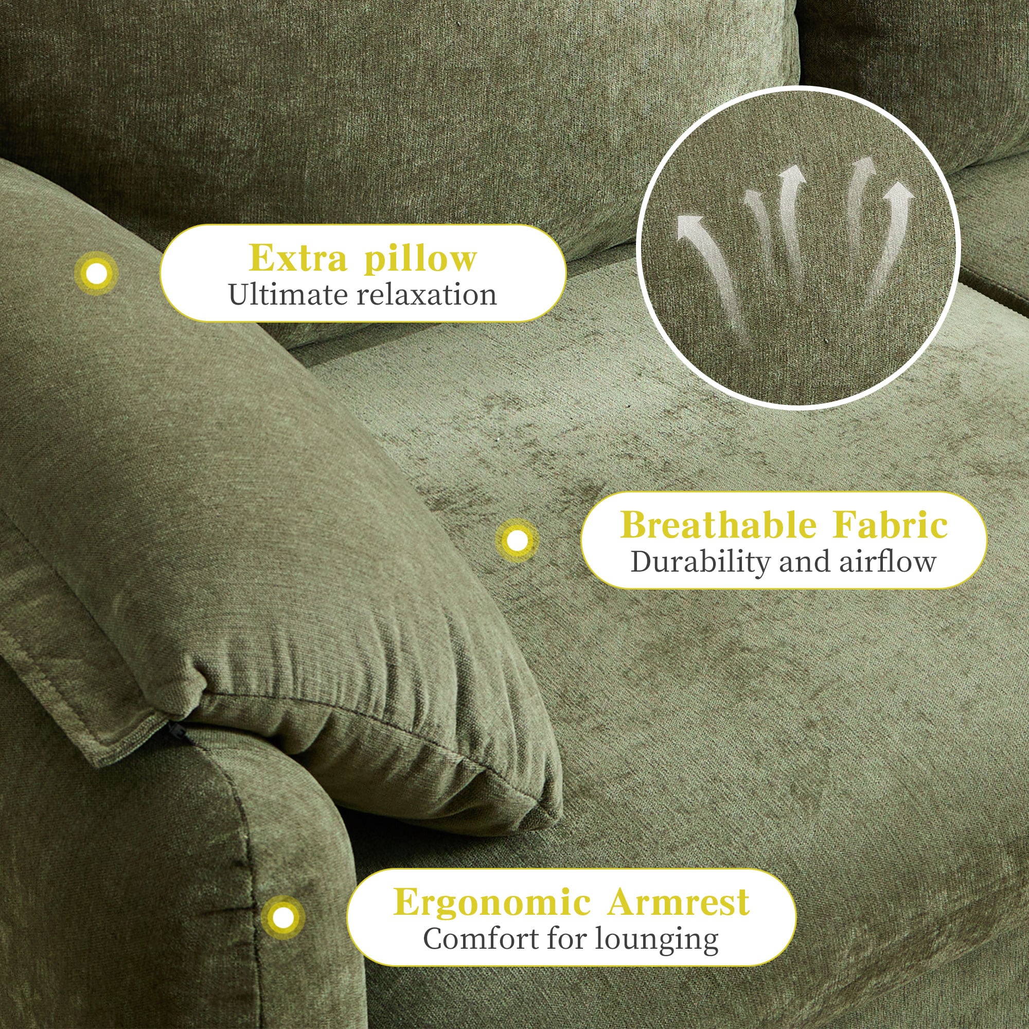 GDFStudio Lennox Fabric Chenille Sofa 60 In with Minimalist Style ...