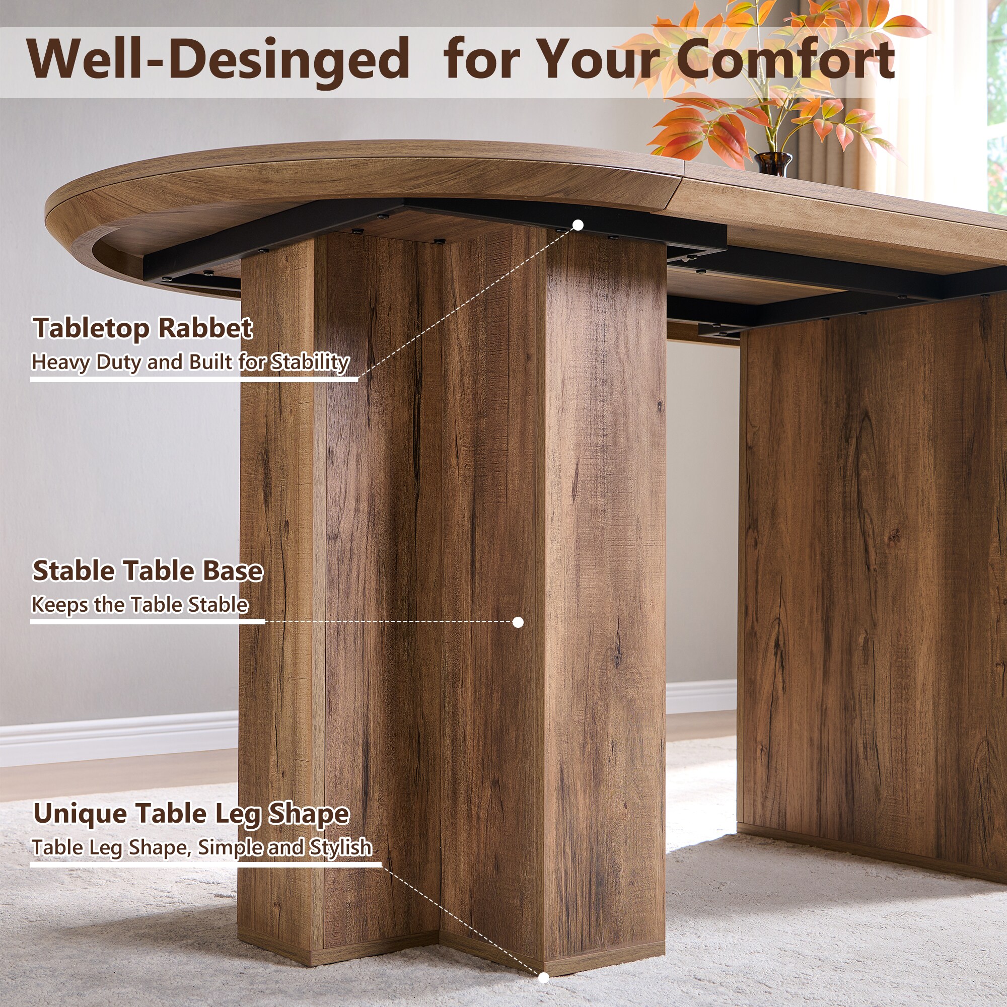 DecorUHome Oval Dining Table Thick Wood Kitchen Table for 4 to 6 Person ...