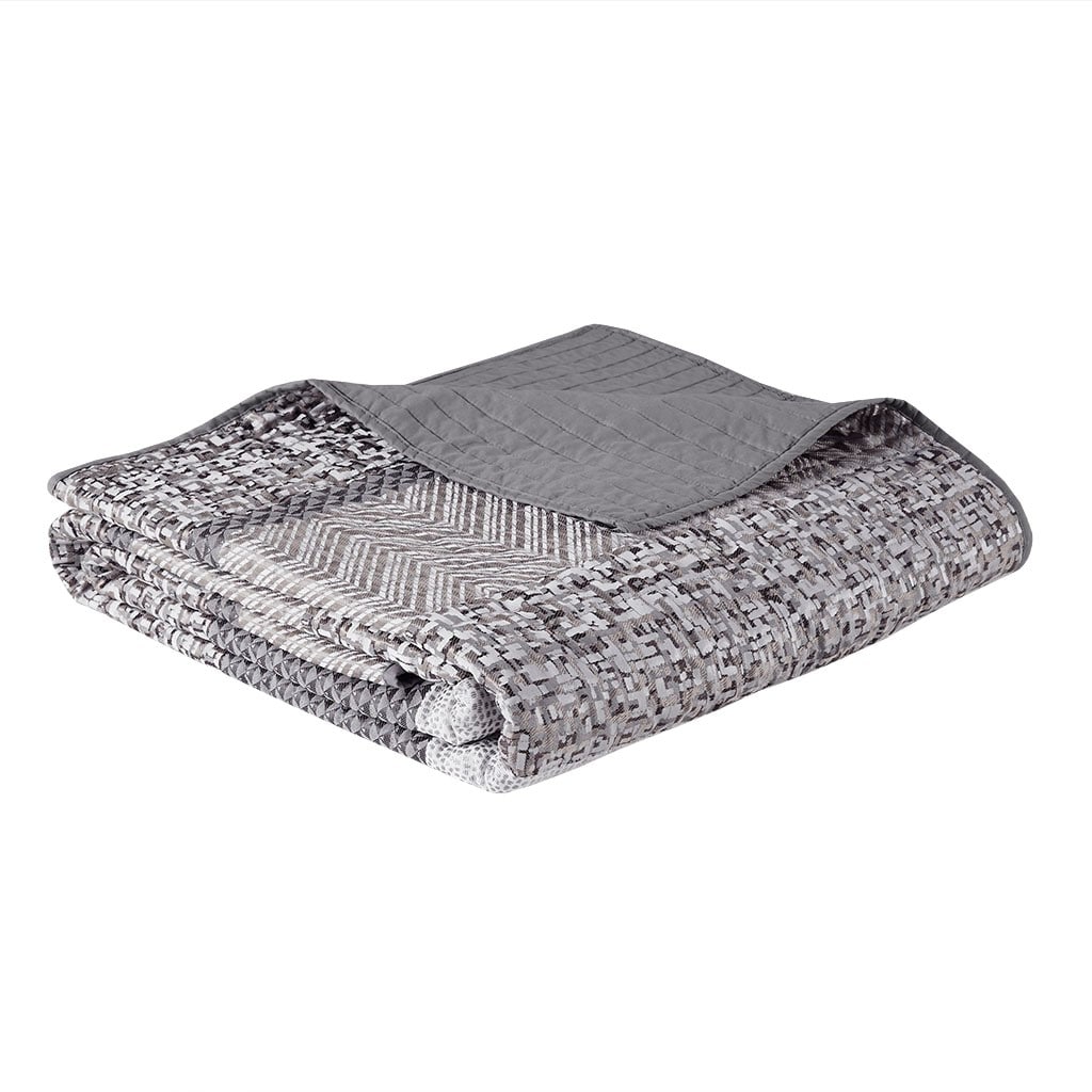 LUXEYARD 6 Piece Reversible Jacquard Quilt Set with Throw Pillows Grey ...