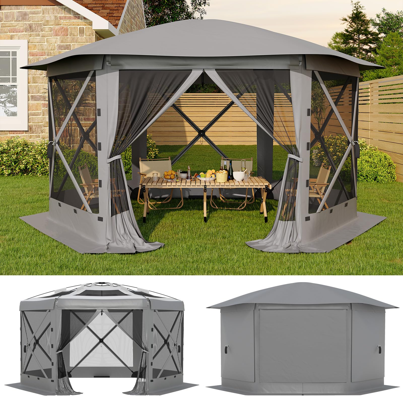 GarveeLife 13FT Pop Up Gazebo 6 Sided Outdoor Canopy Tent with Mosquito ...
