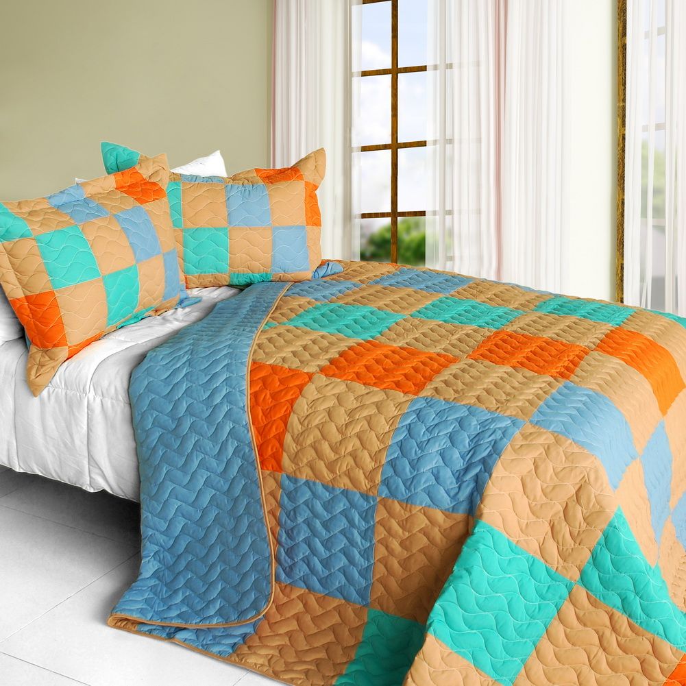 Slickblue 3-Piece Blue Full Queen Hand-Stitched Printed Patchwork ...