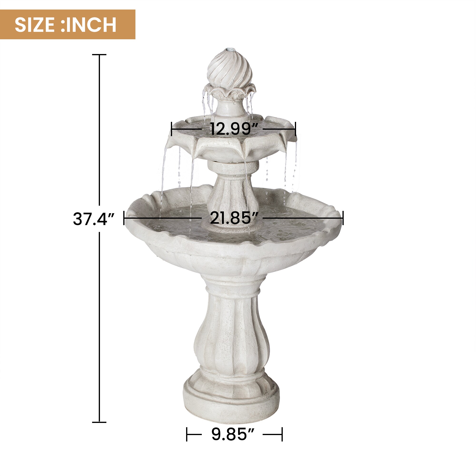Justincity 37.4 inch H 2 Tier White Polyresin Outdoor Fountain Classic ...