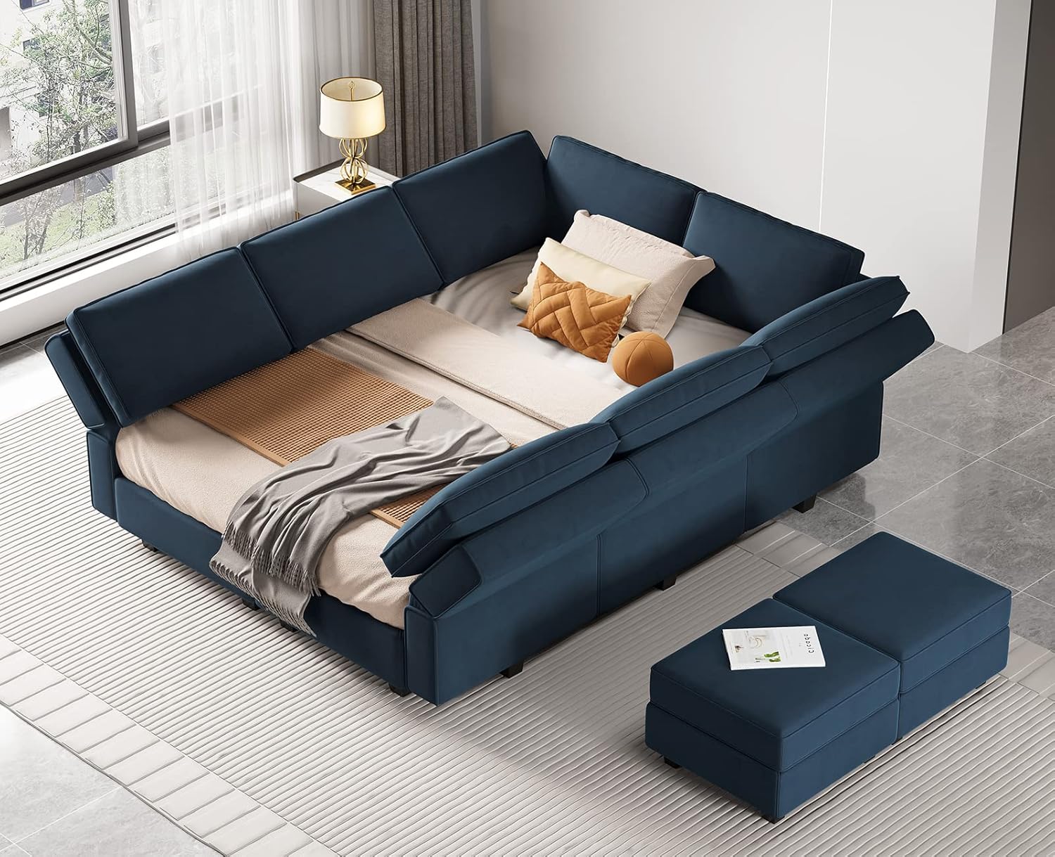 Belffin 6 Seats + 9 Sides Modular Velvet Corner Sofa with Storage Seat ...