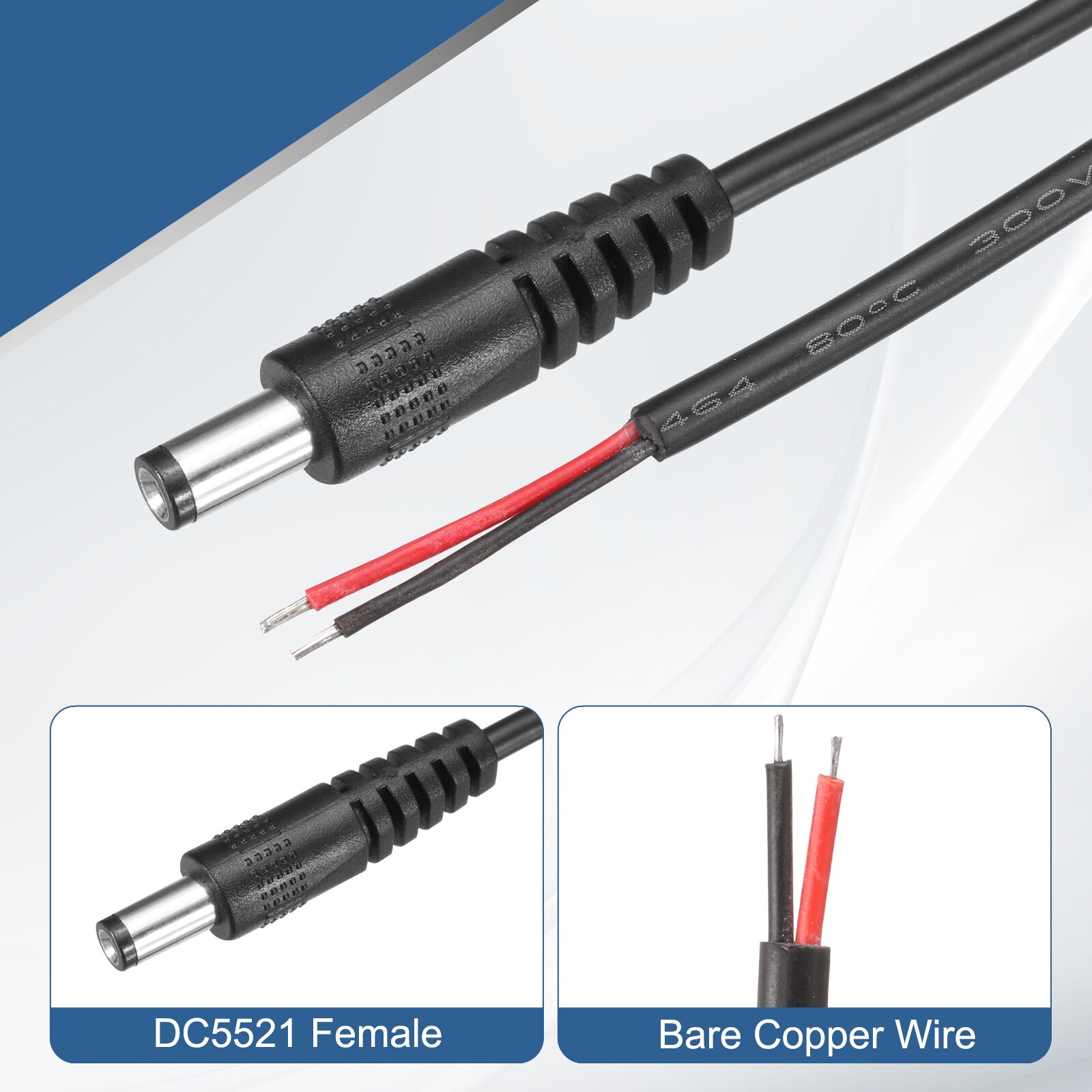 Unique Bargains 2pcs DC Power Pigtails Cable 5.5mm x 2.5mm Male Barrel ...