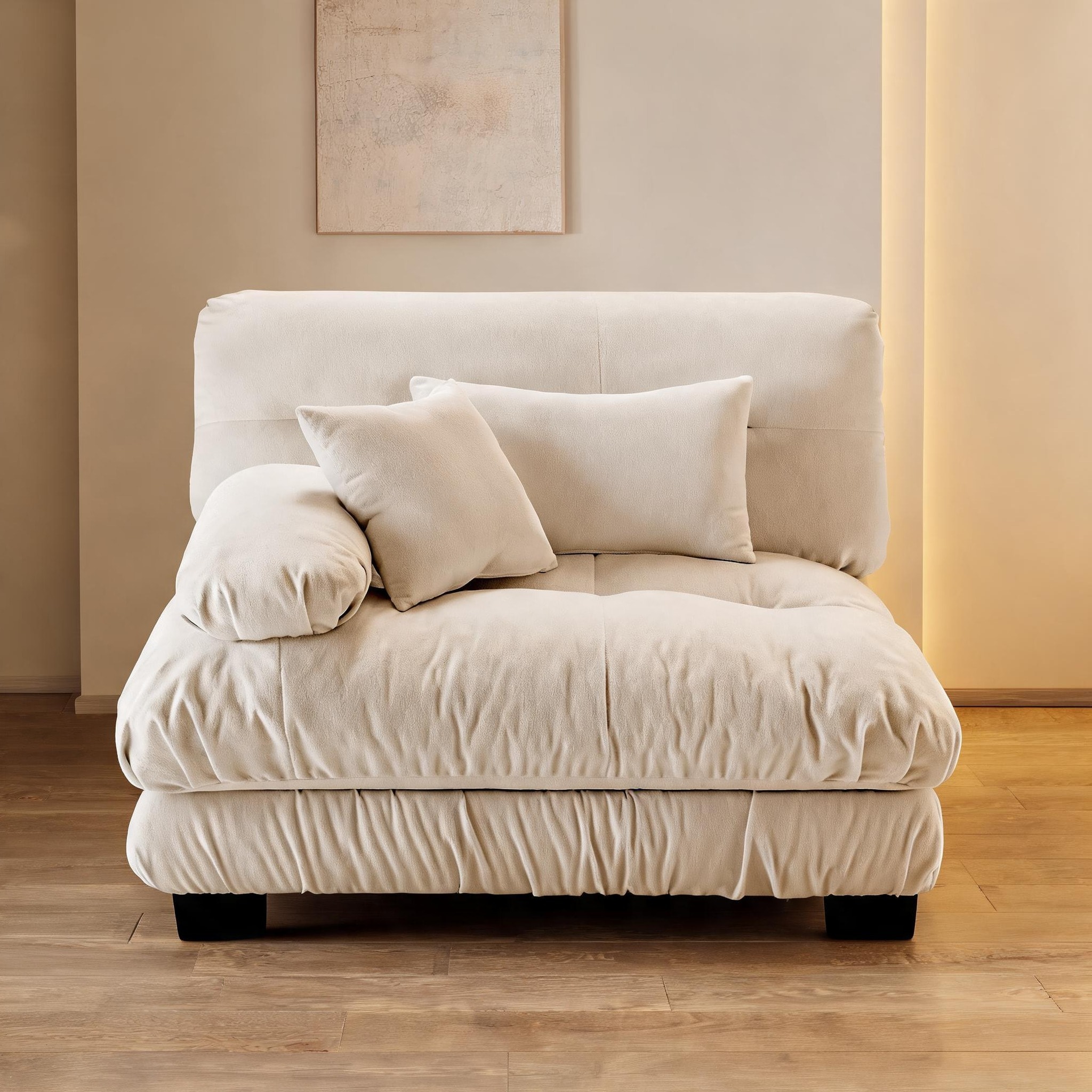 Naturefalls Living Room Armless Sofa in Light Coffee Chenille 2-Seater ...