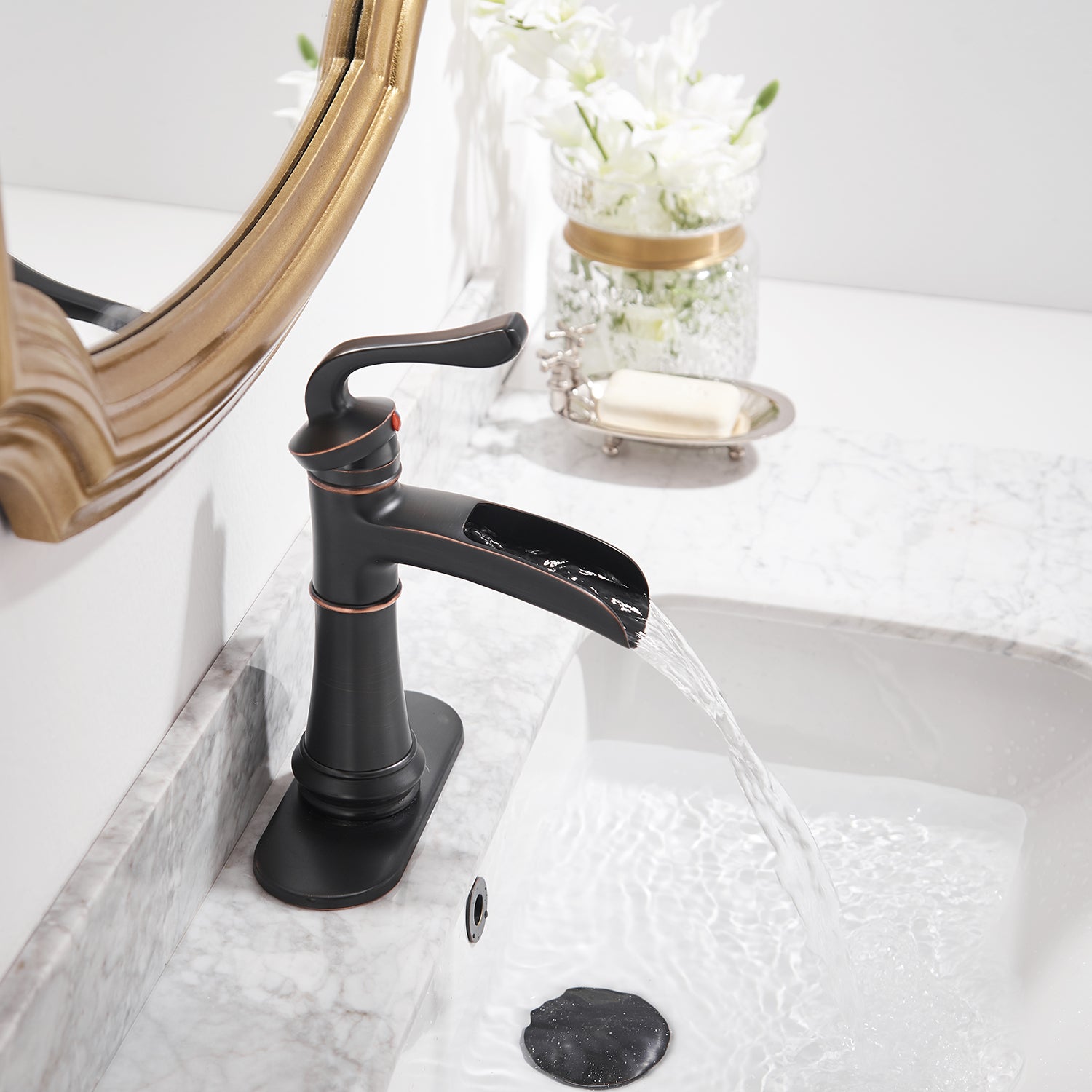 Boyel Living Single Handle Waterfall Bathroom Faucet 1-Hole with ...