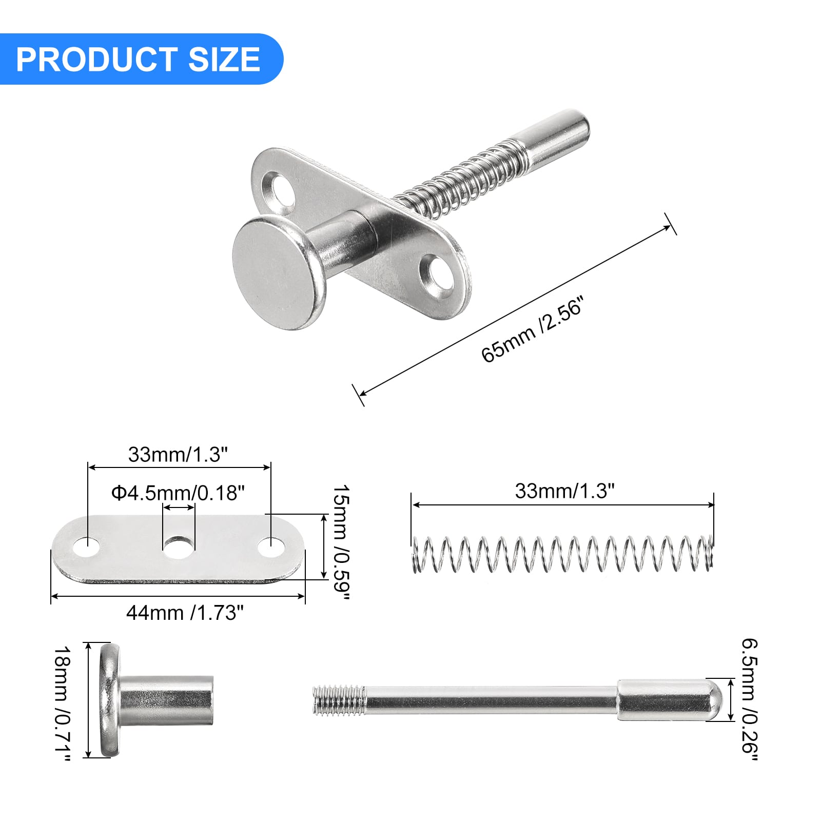 Unique Bargains Plunger Latches 6.5x65mm/0.26x2.56inch Steel Spring ...