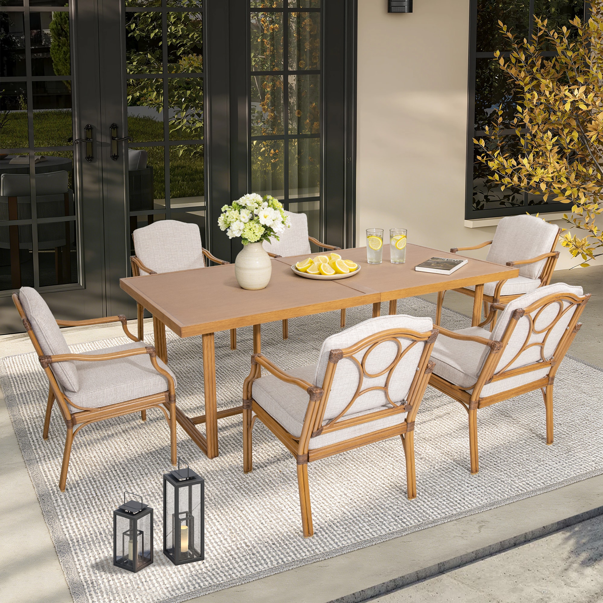 PEAK HOME FURNISHINGS Arcadia 7 -Piece Teak Patio Dining Set Aluminum ...