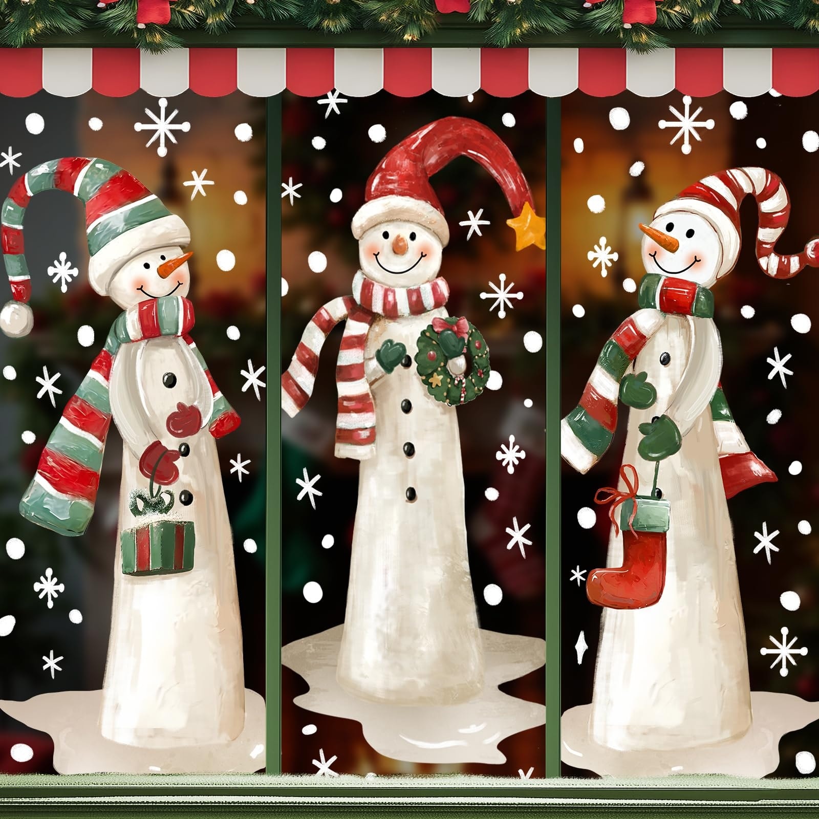 LAIFUCAM 3 Sheet Christmas Snowman Window Clings Extra Large Winter ...