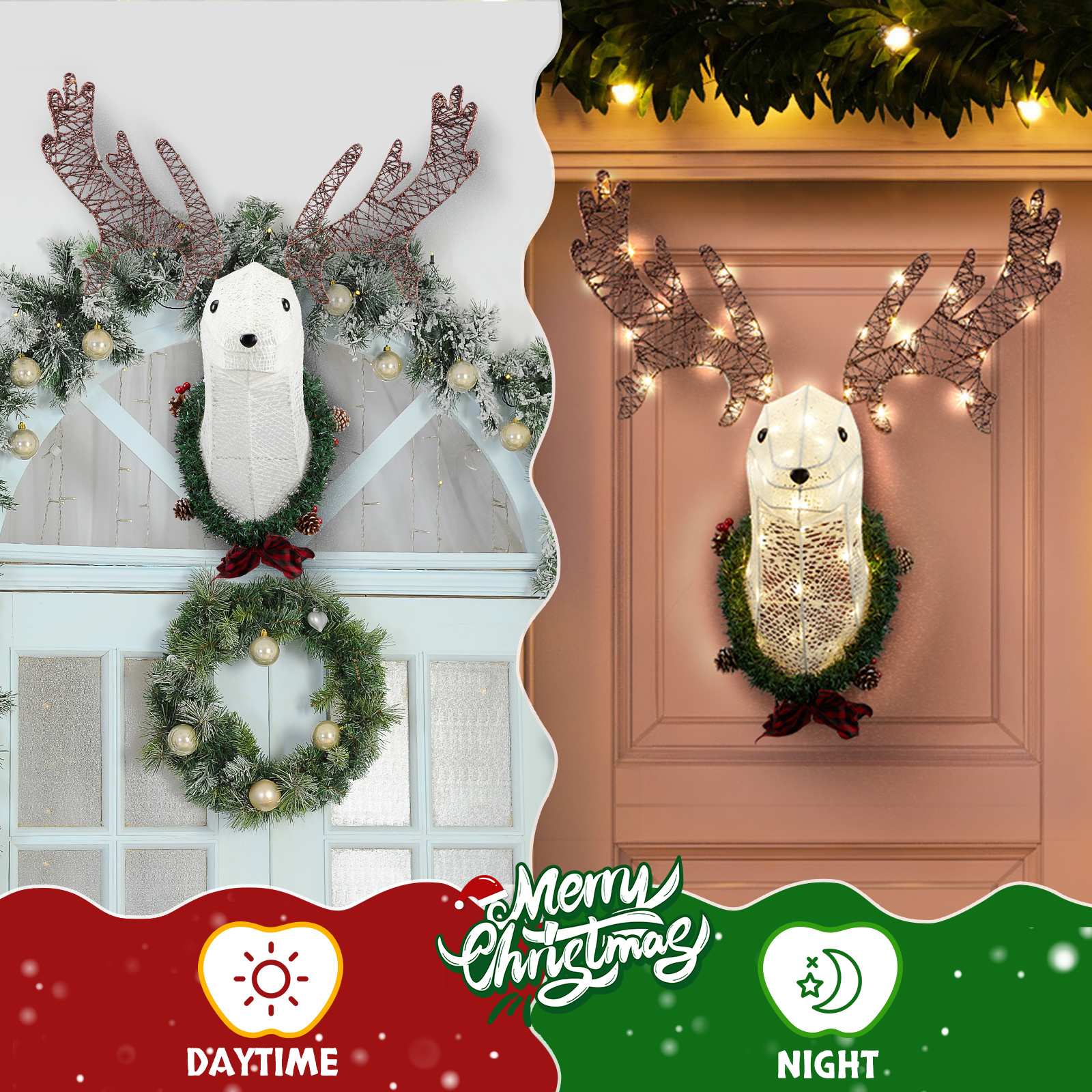 Yescom 39-inch Pre-lit Lighted Christmas Reindeer Head 3D Rudolph ...